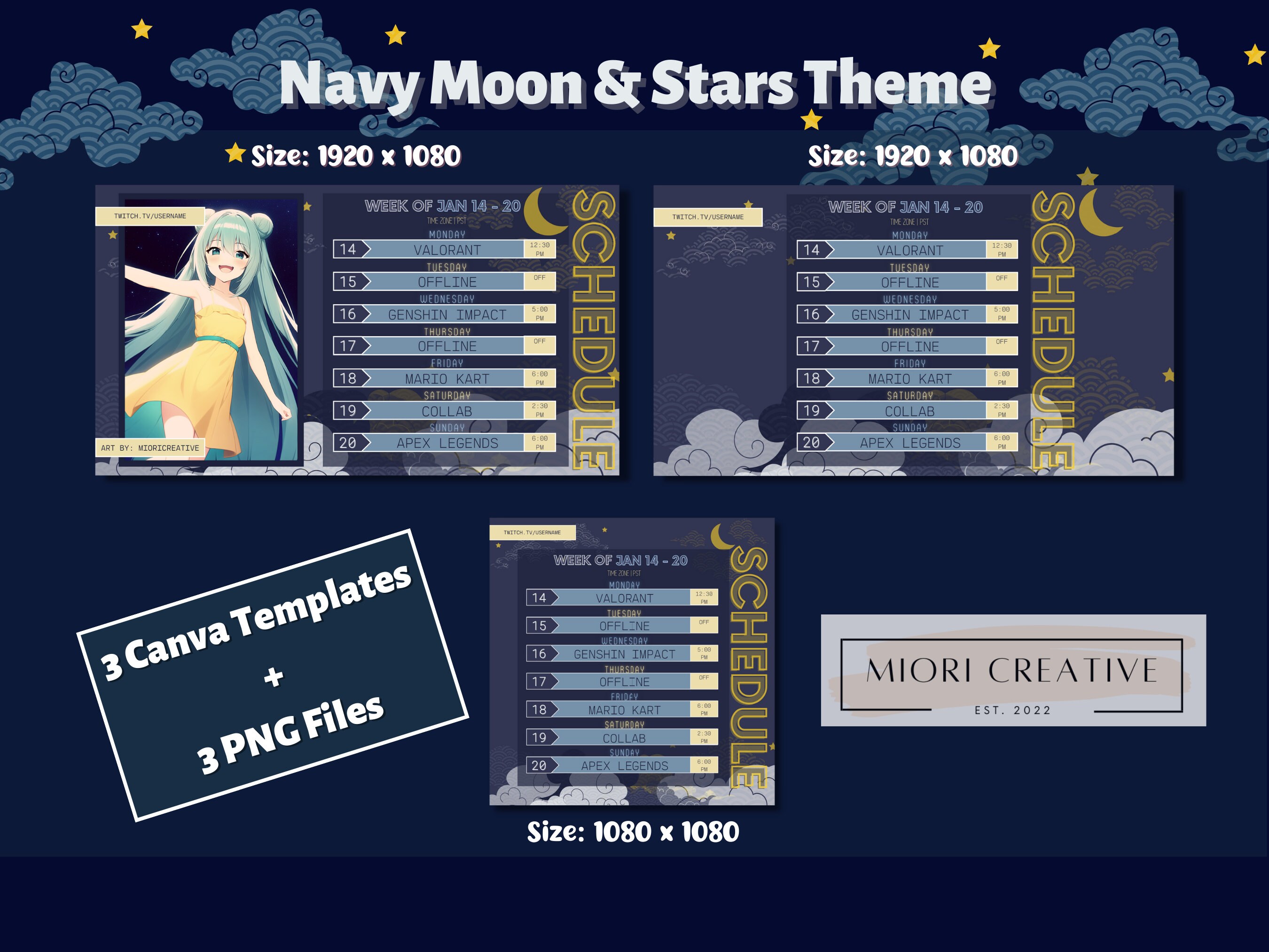 Cute Moon Vtuber Schedule Template Bundle Cloud Stream - Etsy
