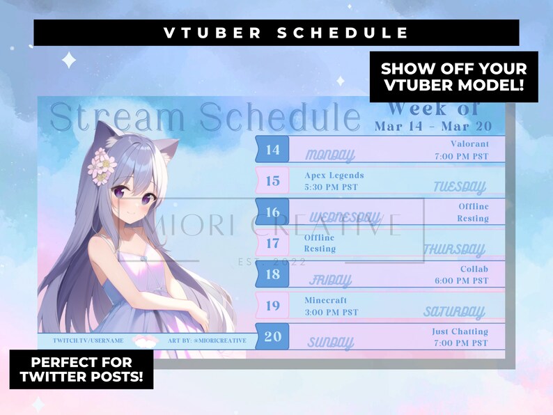 Sky Vtuber Schedule Template Pastel Vtuber Twitch Stream Asset Cloud Vtuber Assets Vtuber ...