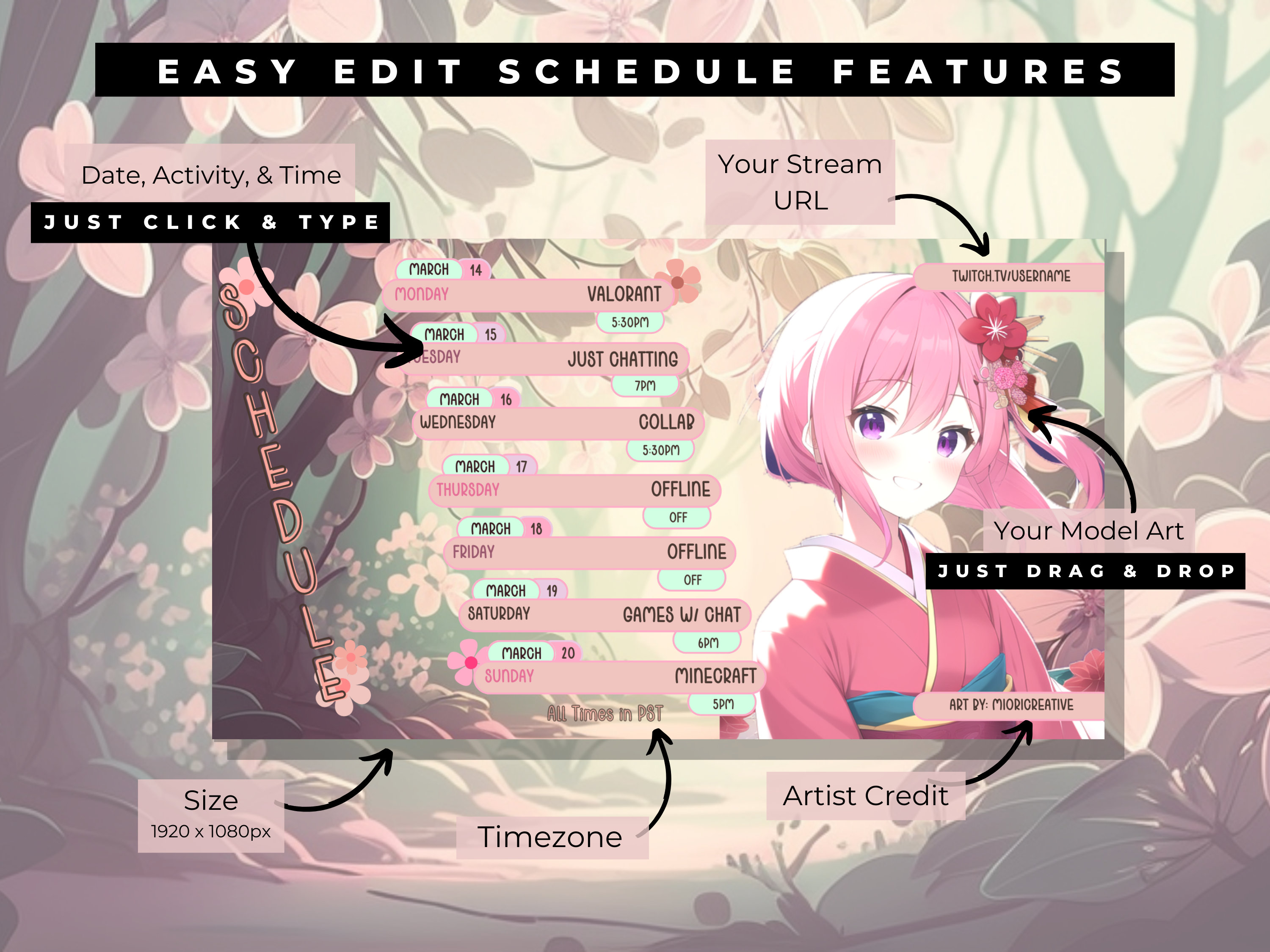 Spring Vtuber Schedule Template, Pink Vtuber Stream Schedule, Flower ...