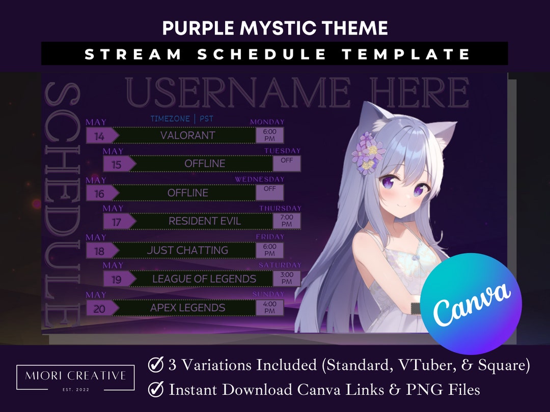 Dark Vtuber Schedule Template Purple Vtuber Stream Schedule Twitch ...