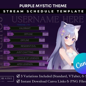 Dark Vtuber Schedule Template Purple Vtuber Stream Schedule Twitch ...