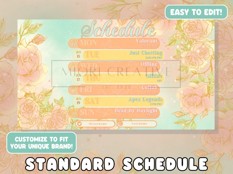 Gold Vtuber Schedule Template Flower Stream Schedule Vtuber - Etsy