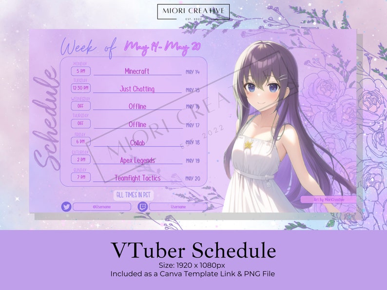 Pastel Vtuber Schedule Template Rose Vtubers Twitch Schedule - Etsy