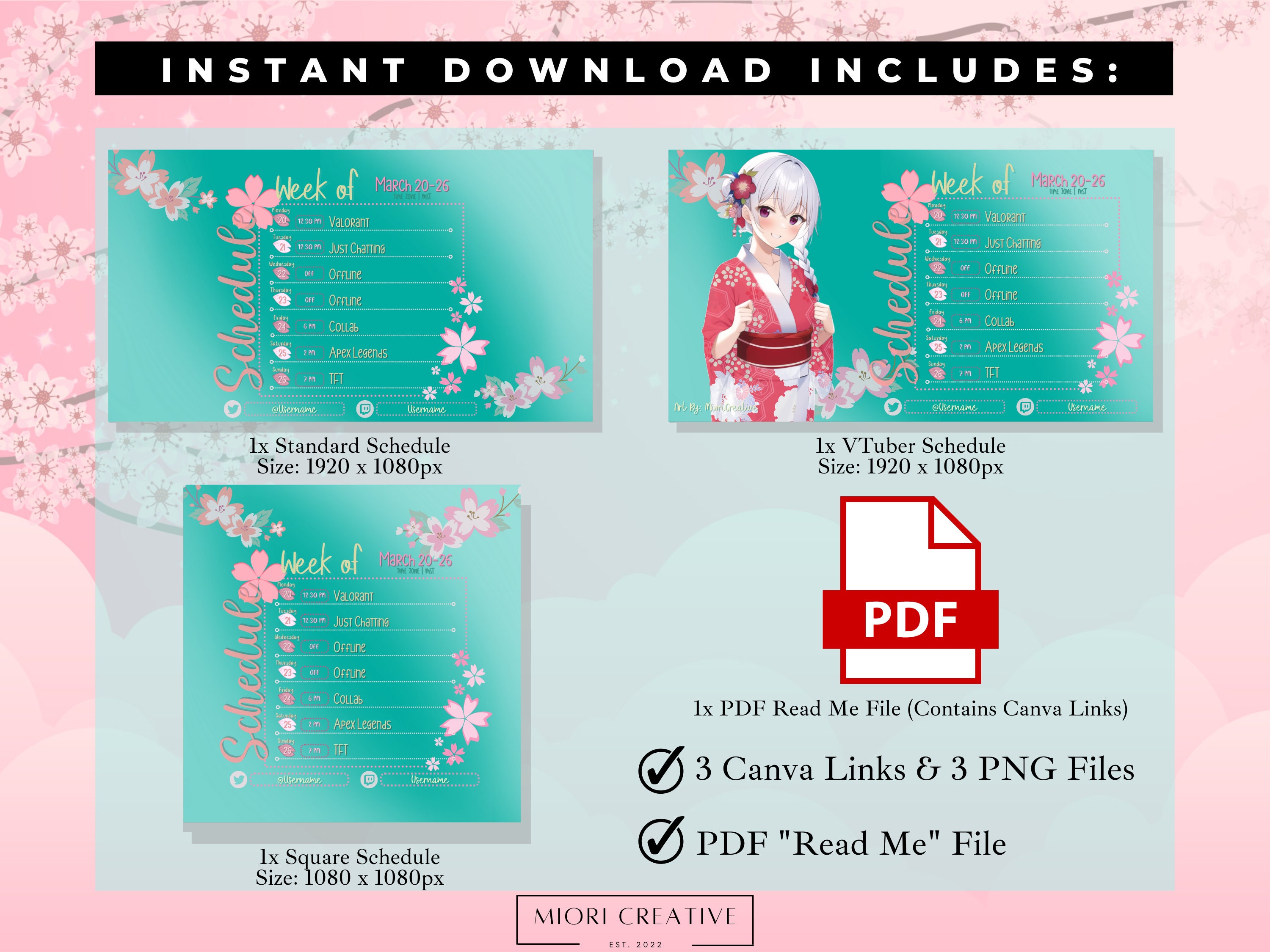 Sakura Vtuber Schedule Template Cherry Blossom Vtuber Stream - Etsy