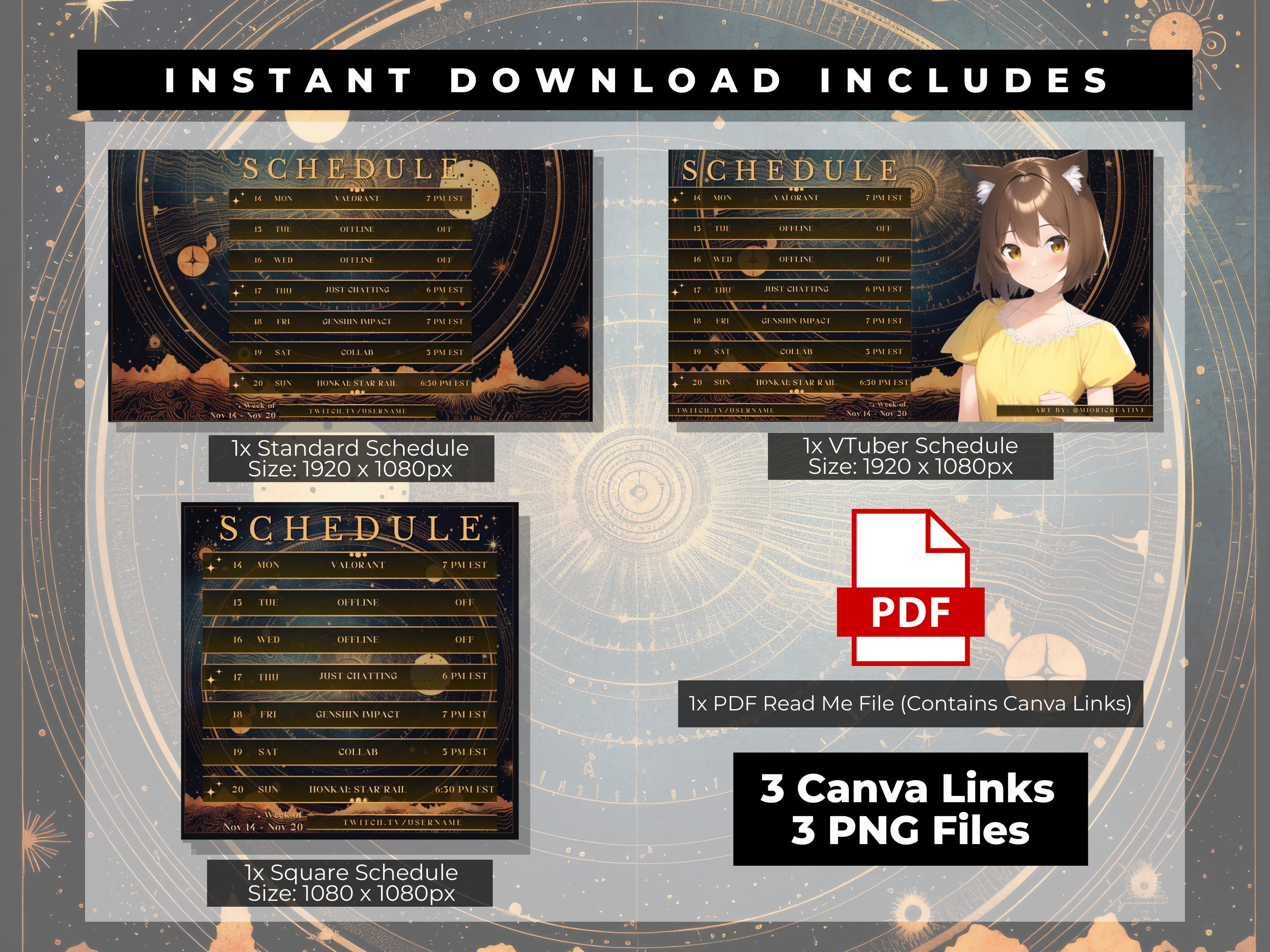 Gold Vtuber Schedule Template Celestial Vtuber Twitch Stream - Etsy