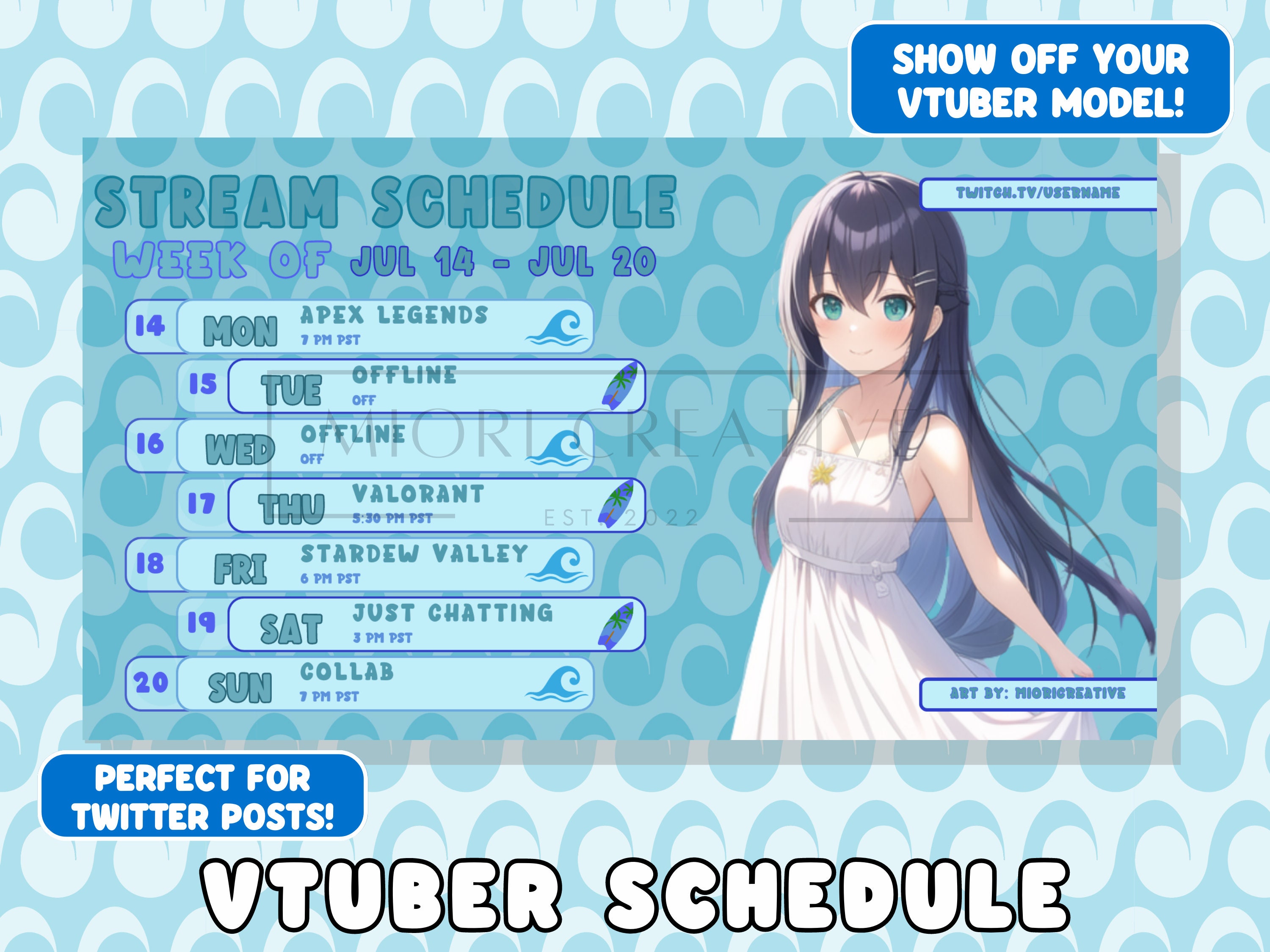 Blue Vtuber Assets Water Vtuber Stream Schedule Twitch - Etsy