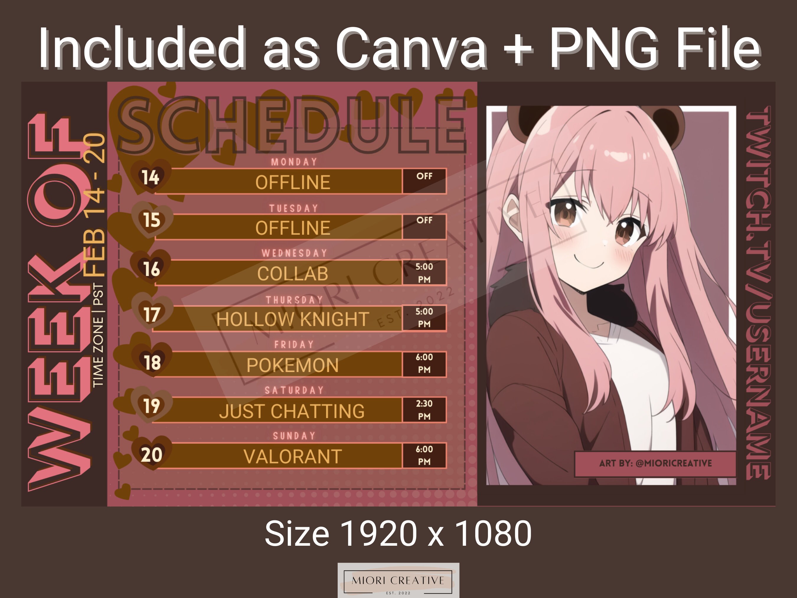 Cute Pink Vtuber Schedule Template, Chocolate Twitch Stream Schedule ...