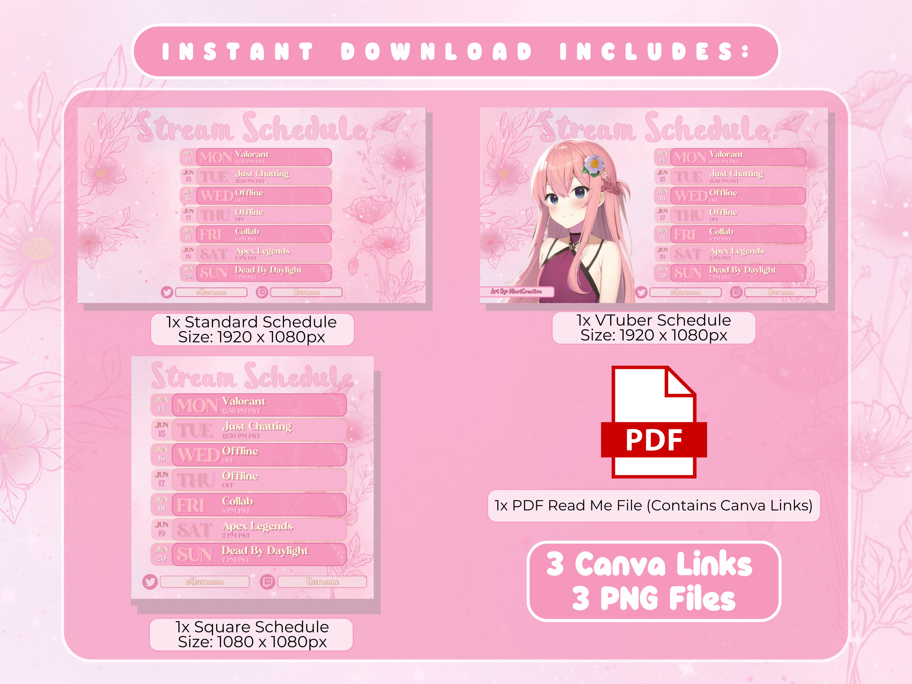 Spring Vtuber Schedule Template Pink Vtuber Stream Schedule - Etsy Canada