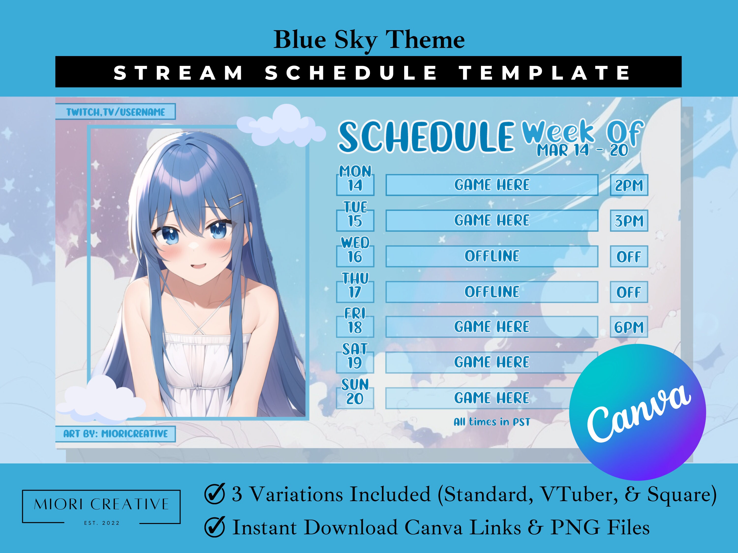 Blue Pngtuber Schedule Template, Sky Vtuber Stream Schedule, Pastel ...