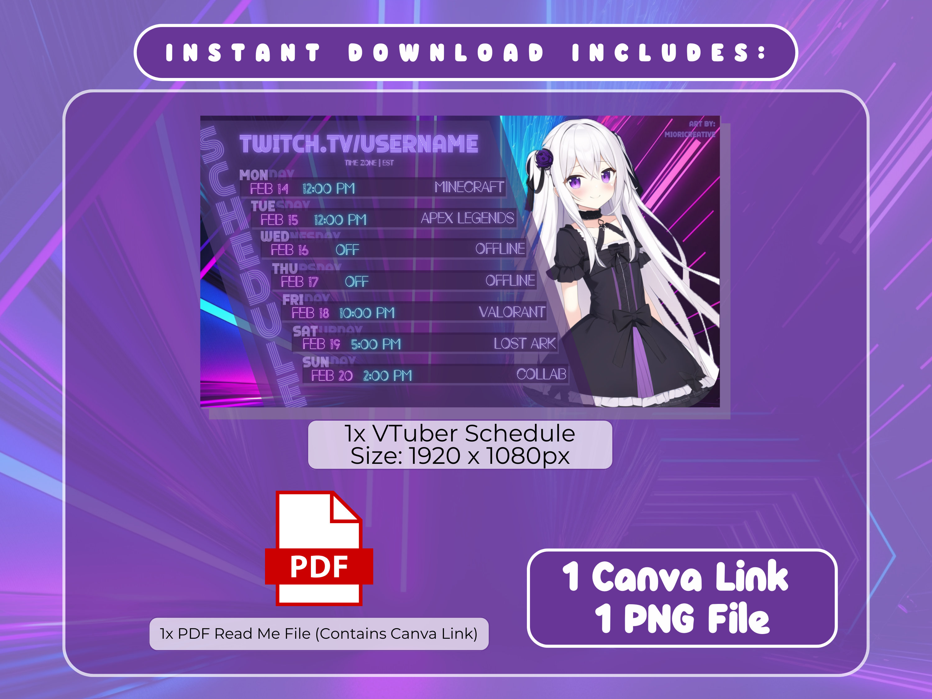 Neon Vtuber Schedule Template Twitch Schedule Purple Pngtuber Schedule ...