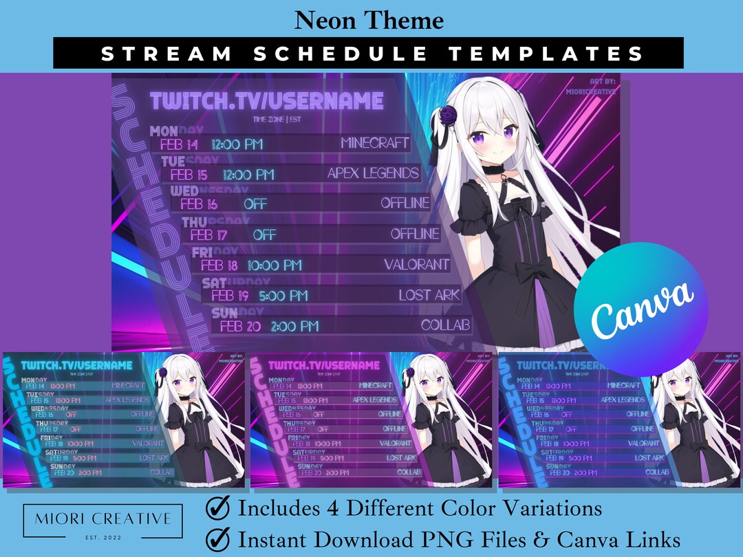 Neon Vtuber Schedule Template Blue Pngtuber Stream Schedule - Etsy