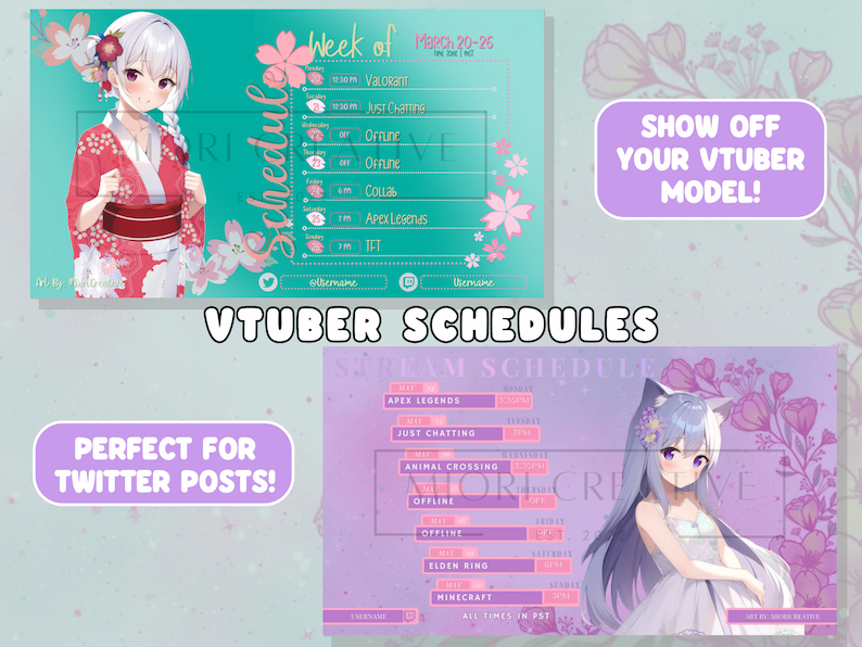2-pack Sakura Vtuber Schedule Template Cherry Blossom Twitch - Etsy
