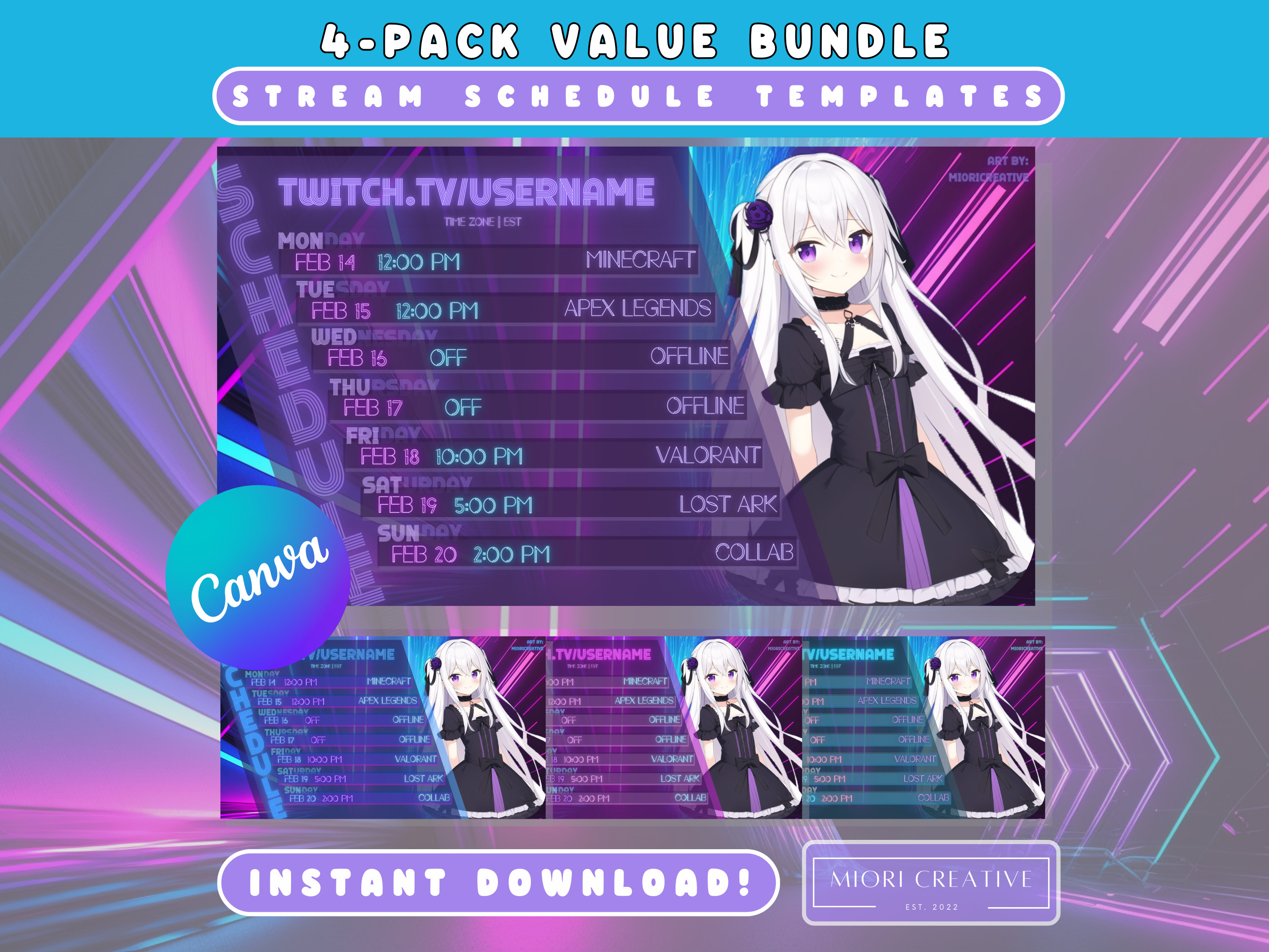 Neon Vtuber Schedule Template, Blue Pngtuber Stream Schedule, Pink ...