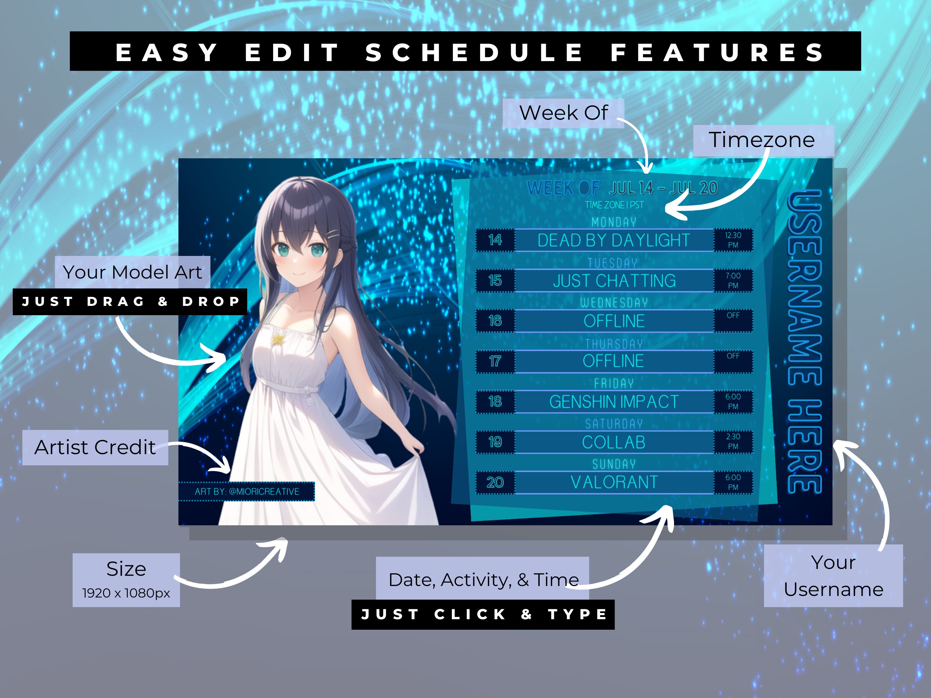 Blue Vtuber Assets Twitch Schedule Template Cyber Stream - Etsy