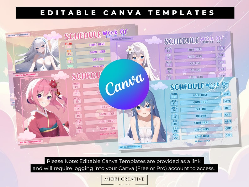 Sky Vtuber Schedule Template Bundle: Pastel Stream Assets (canva ...