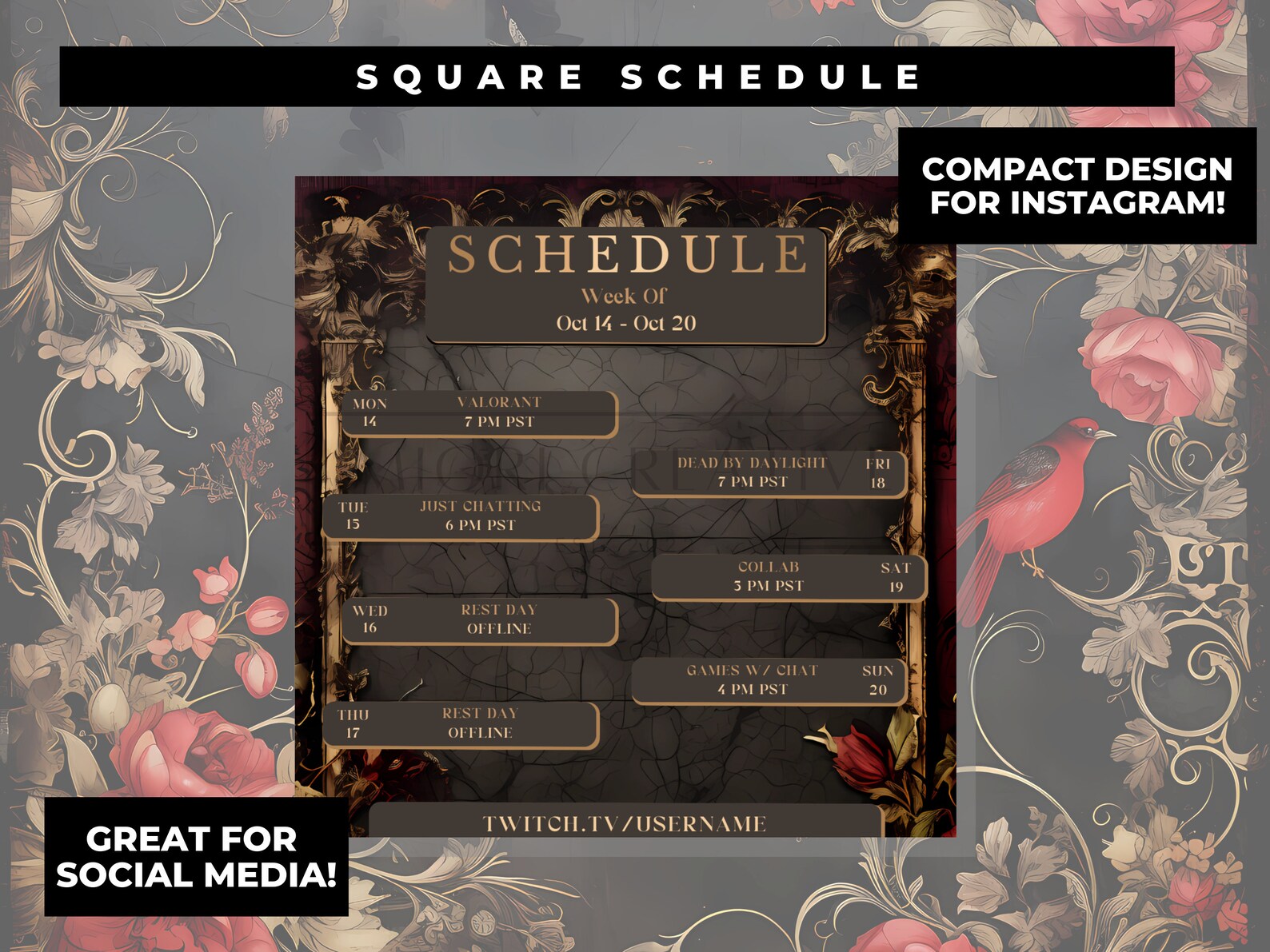 Spooky Gothic Vtuber Stream Schedule Template (canva Editable, Digital ...