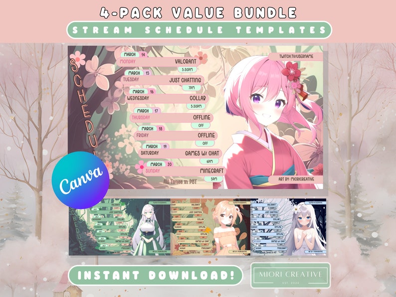 Seasonal Trees Vtuber Stream Schedule Template Bundle (canva Editable) (digital Download) - Etsy