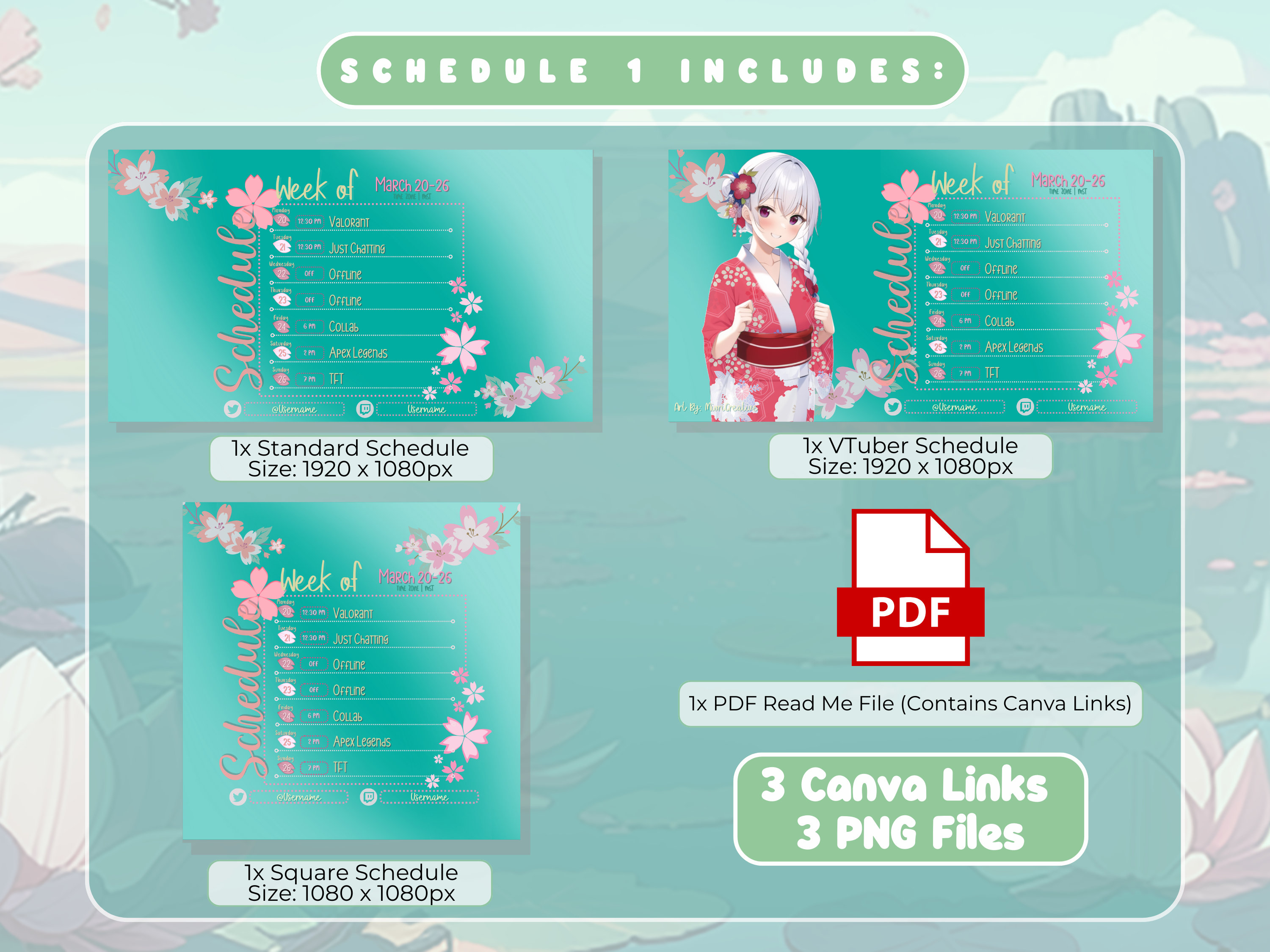 2-pack Sakura Vtuber Schedule Template Lotus Vtubers Streaming - Etsy