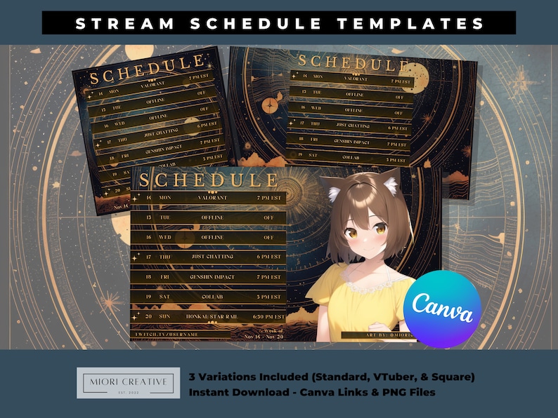 Gold Vtuber Schedule Template Celestial Vtuber Twitch Stream - Etsy