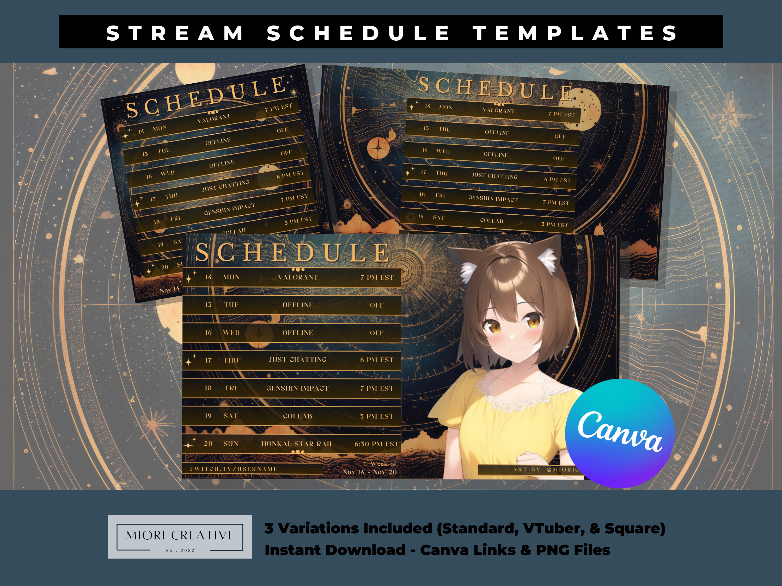Gold Vtuber Schedule Template Celestial Vtuber Twitch Stream - Etsy