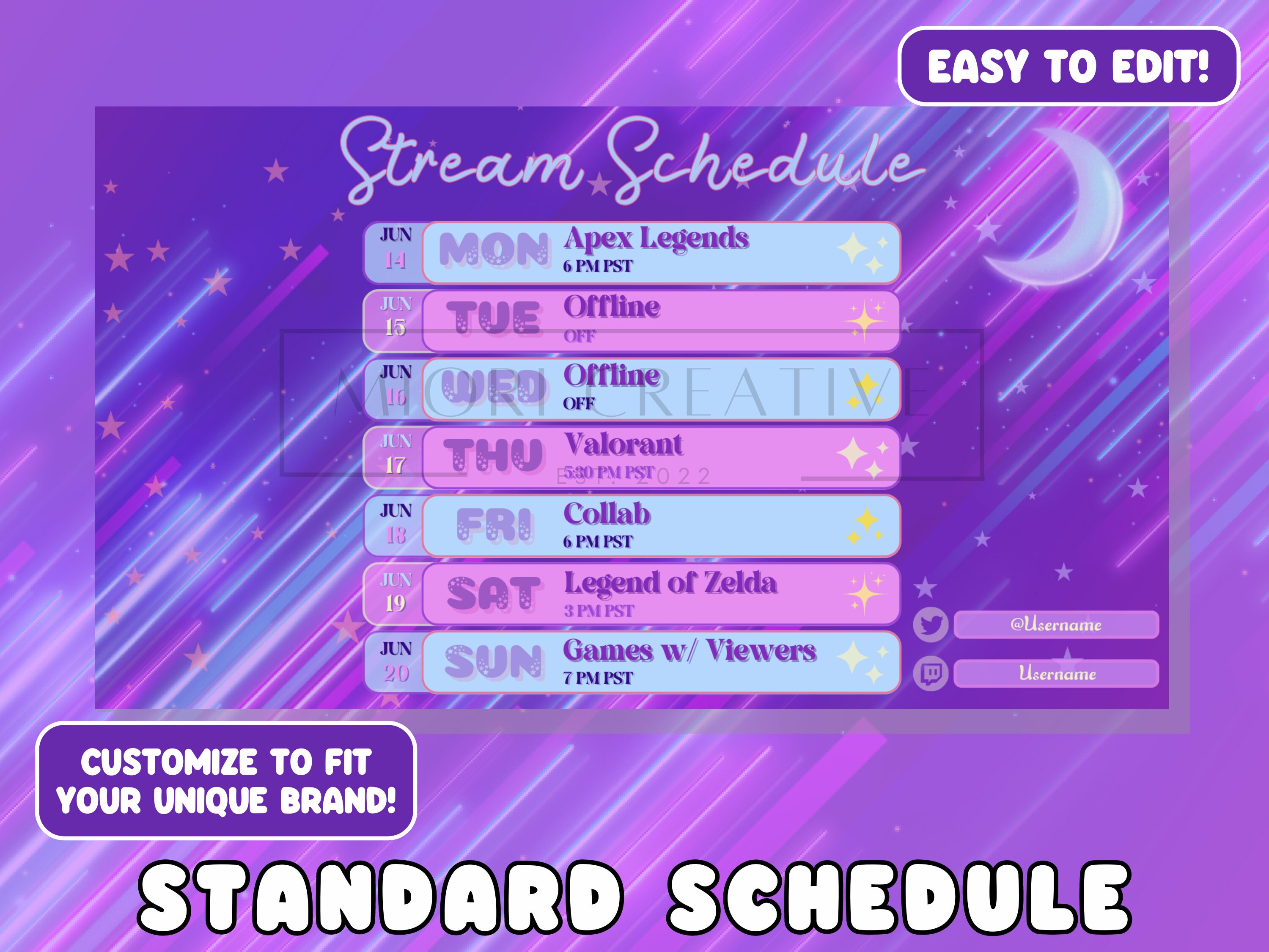 Magical Girl Vtuber Schedule Template Twitch Stream Schedule Purple ...