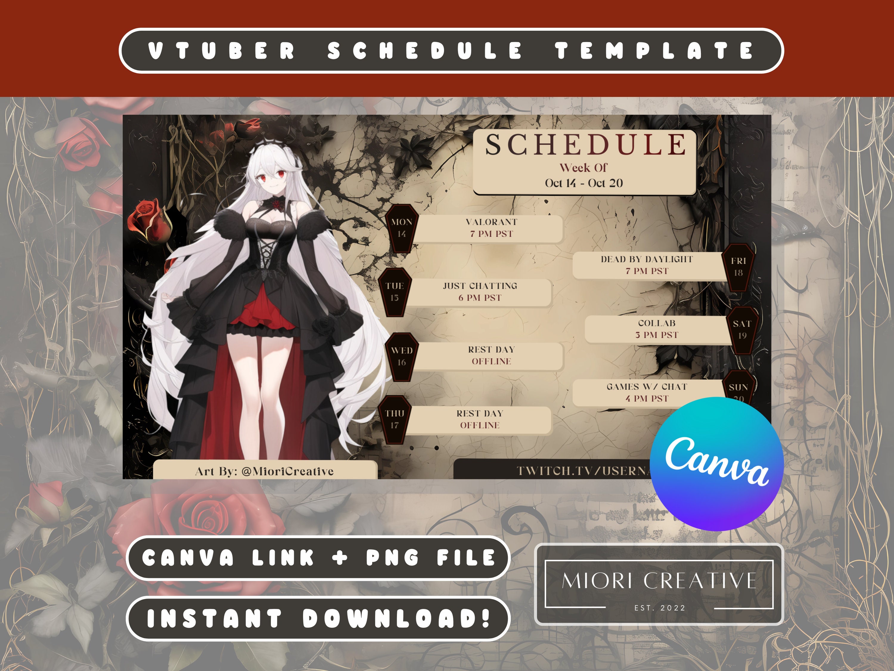 Spooky Vtuber Schedule Template Gothic Twitch Vtubers - Etsy