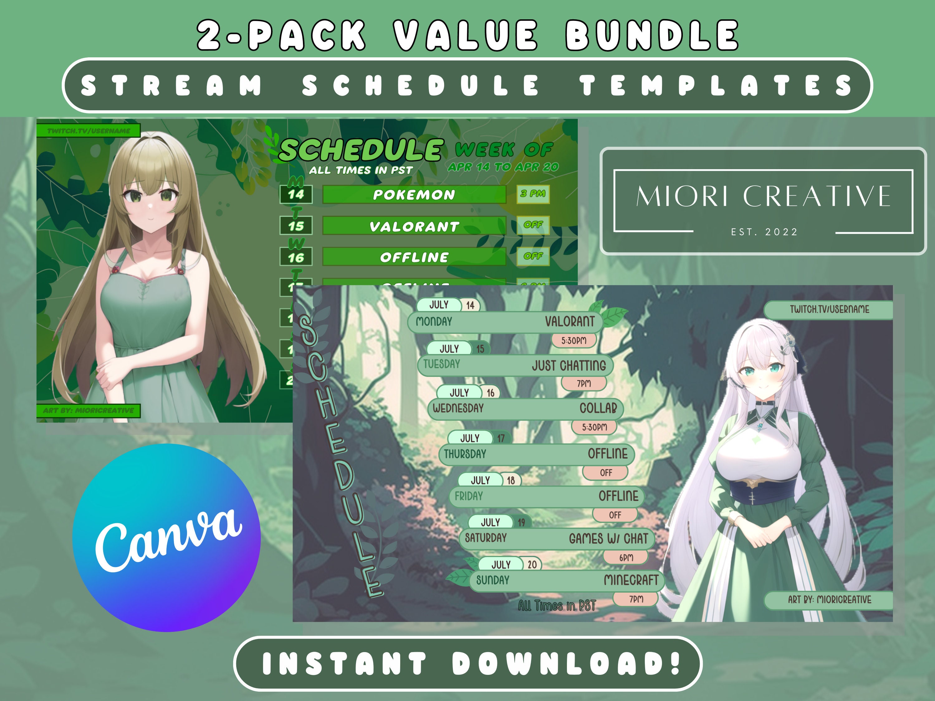 2-pack Summer Vtuber Schedule Template Twitch Stream Schedule - Etsy