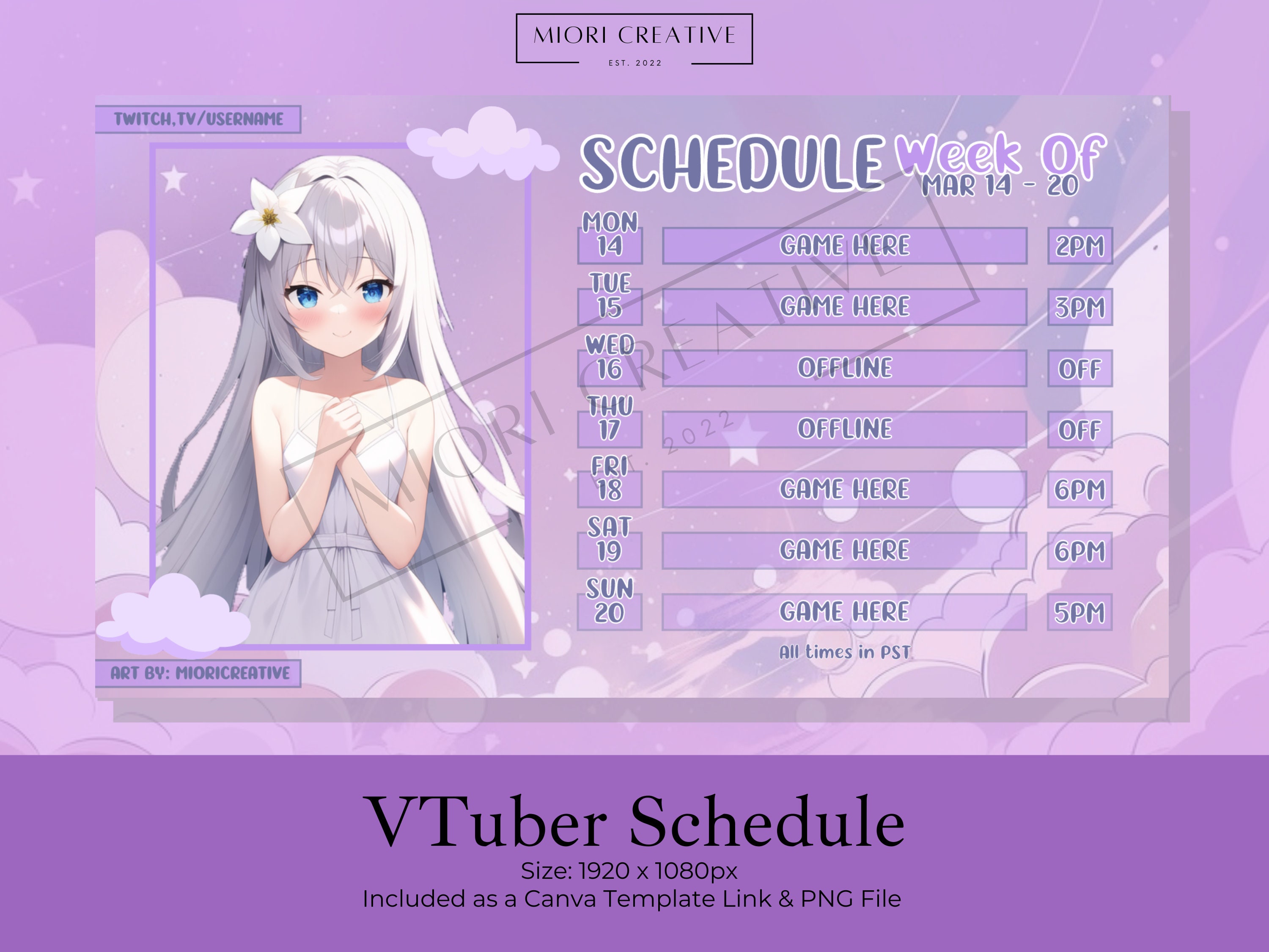 Purple Vtuber Schedule Template Lilac Sky Pngtuber Stream - Etsy