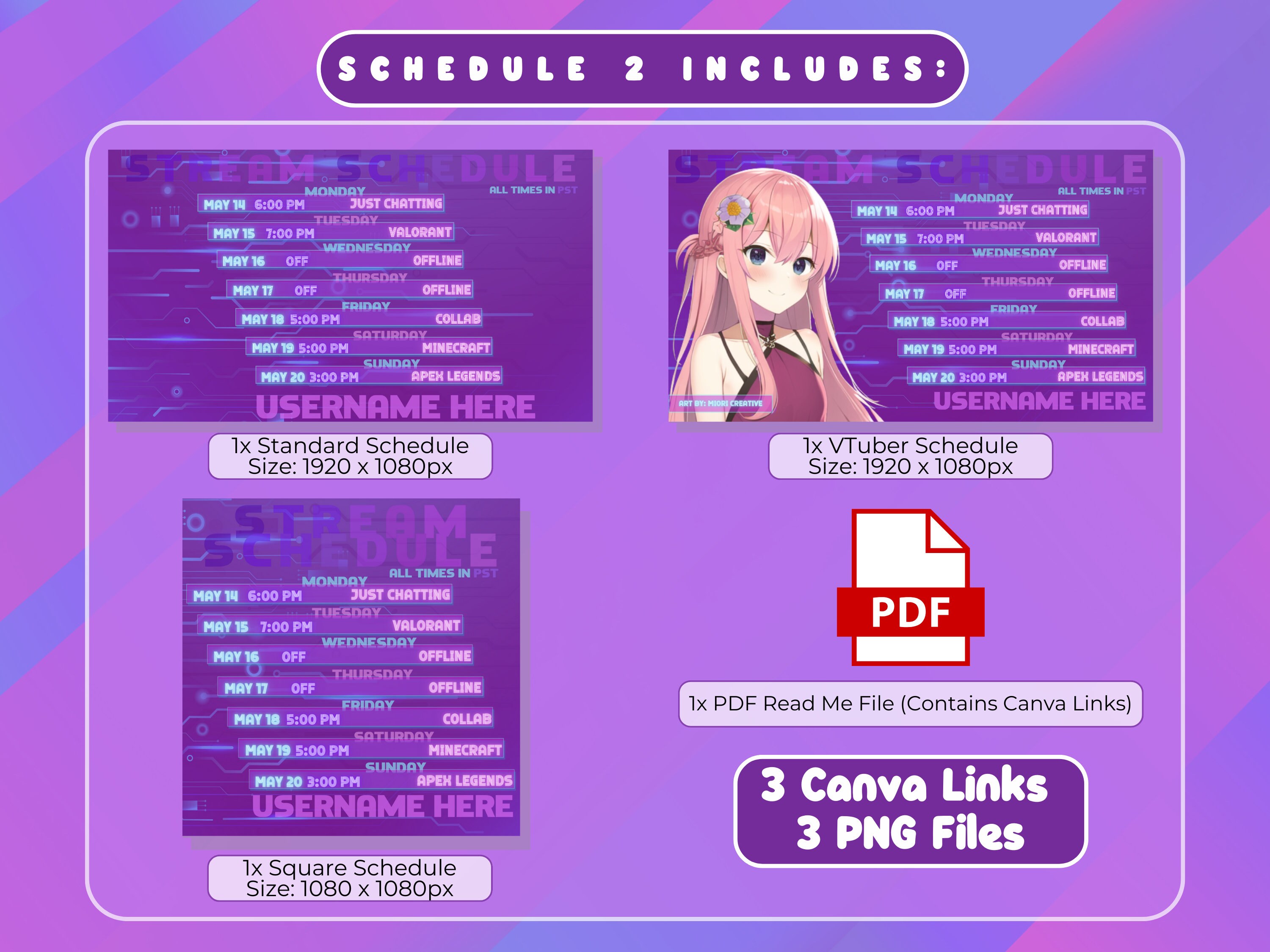 2-pack Pink Vtuber Schedule Template Cute Twitch Stream - Etsy