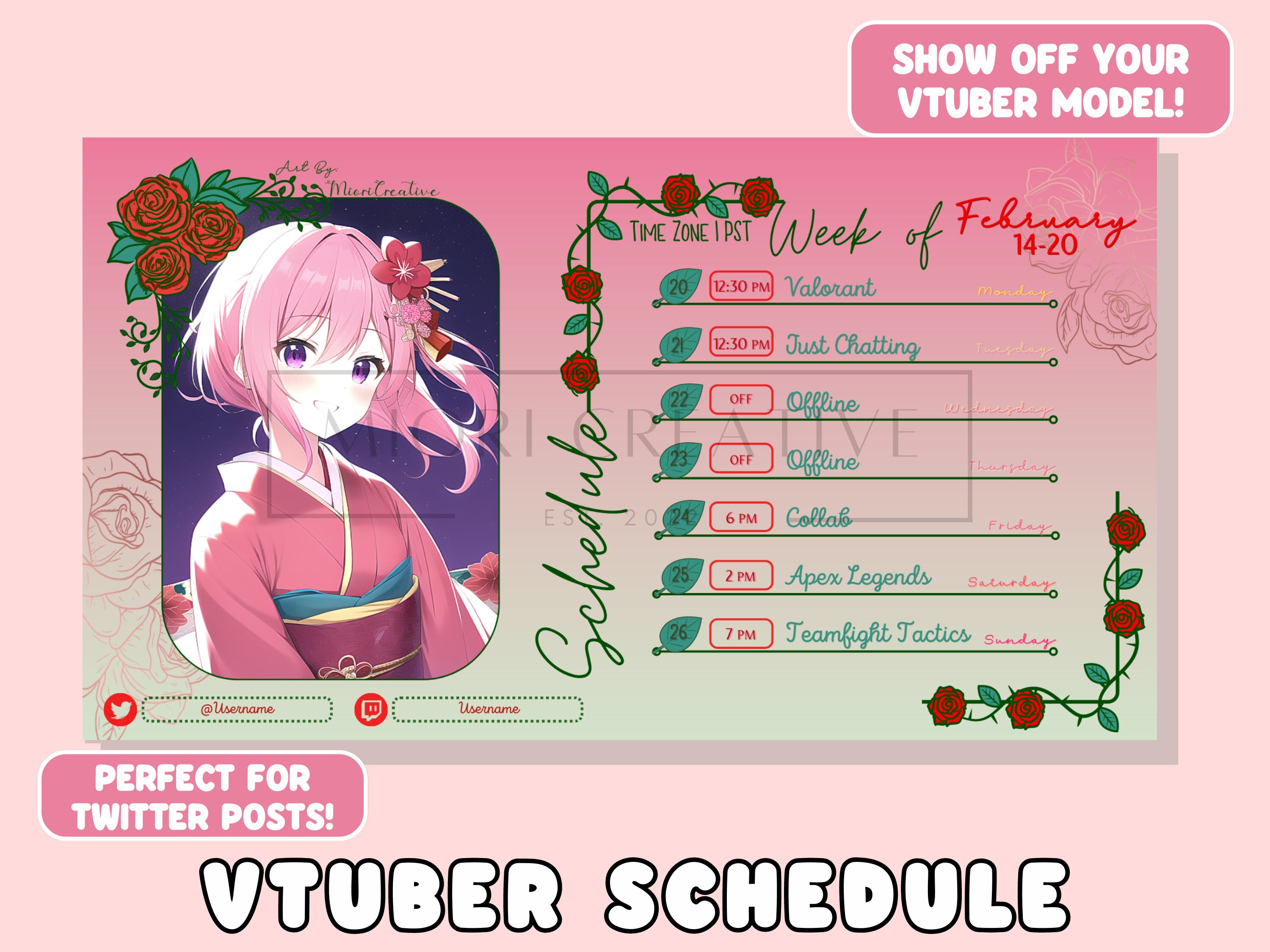 Rose Vtuber Schedule Template Stream Schedule Vtubers Stream - Etsy