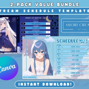 Blue Vtuber Stream Schedule Template: Sky Design (2-pack, Canva ...