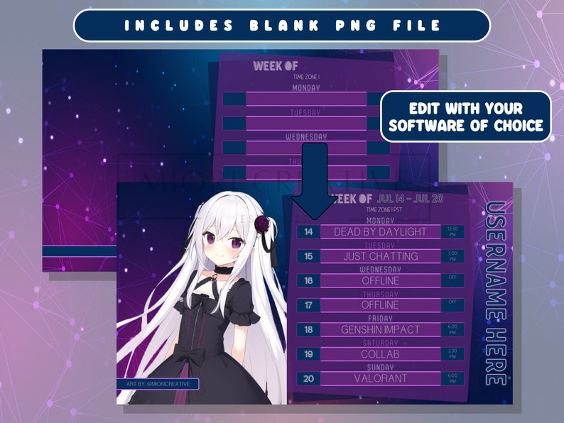 Space Vtuber Twitch Schedule Template Purple Vtuber Scene - Etsy