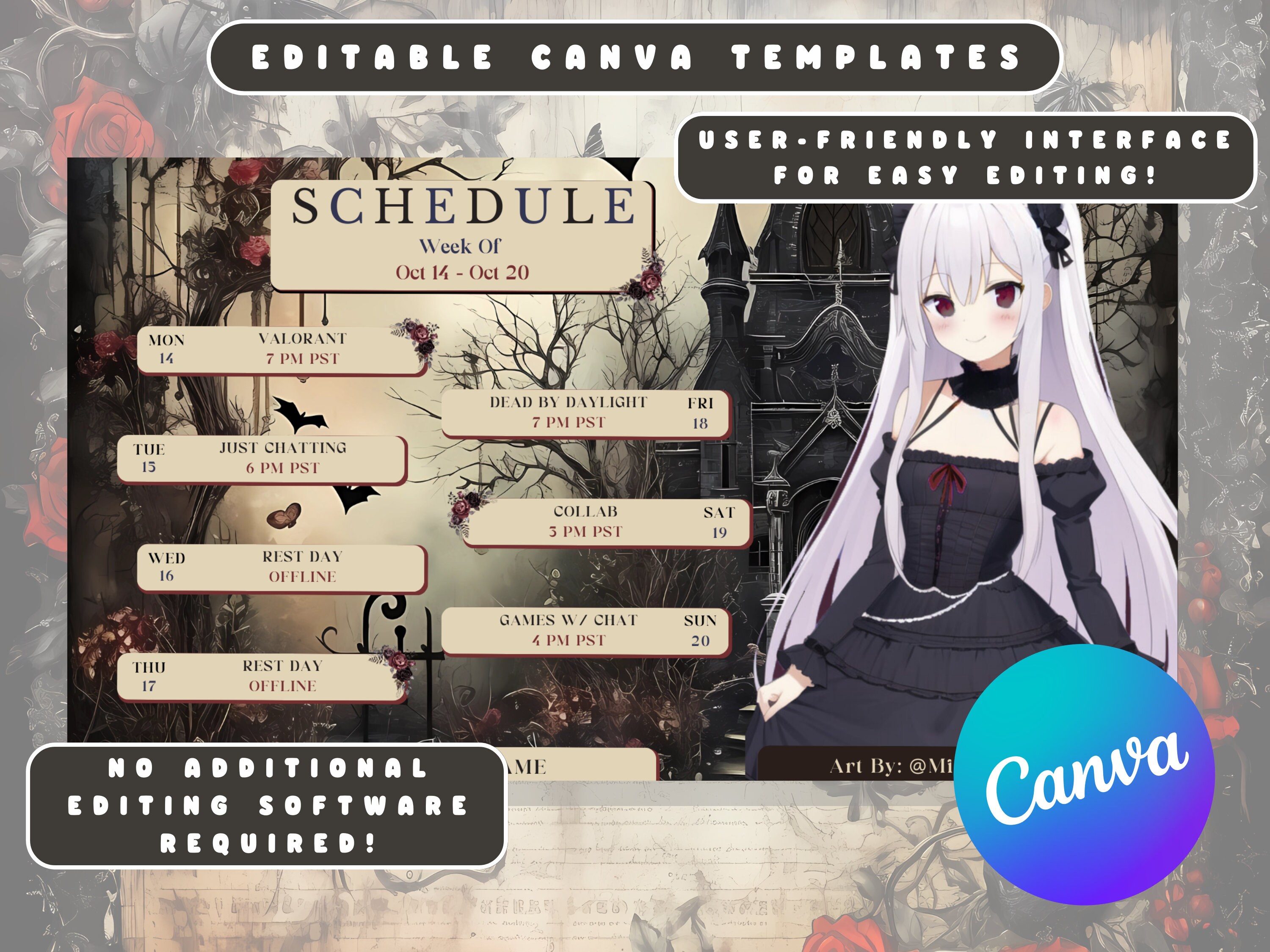 Gothic Vtuber Twitch Schedule Template Dark Vtuber Assets - Etsy