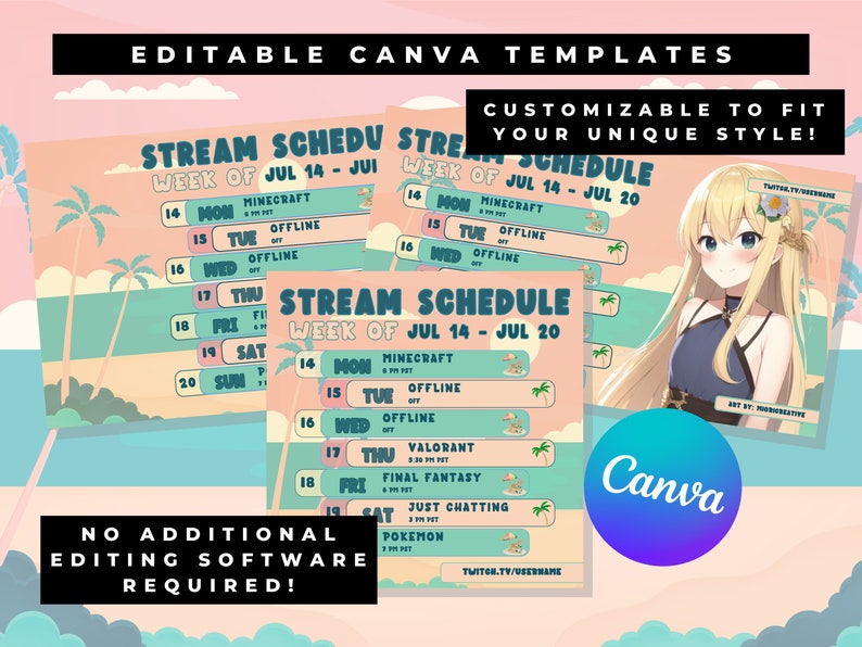 Beach Vtuber Assets Summer Twitch Stream Schedule Vtuber - Etsy