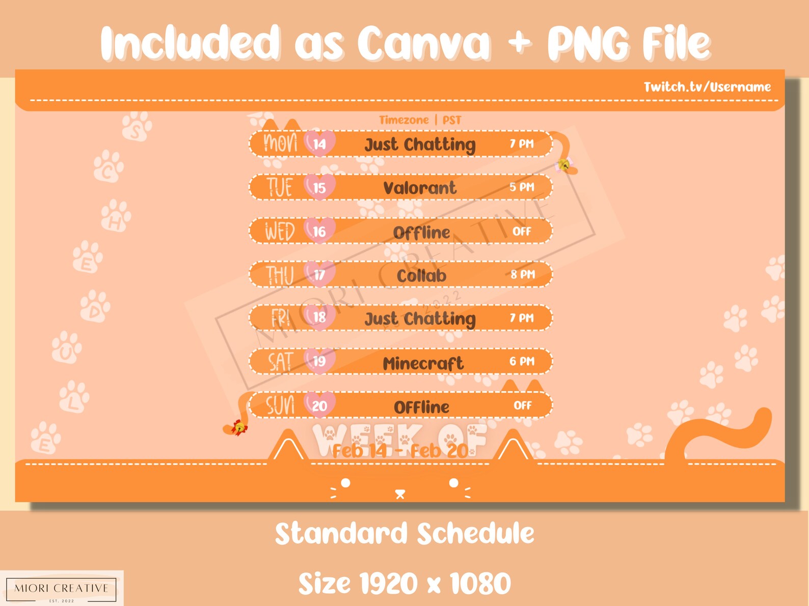 Cat Vtuber Stream Schedule Template Orange Vtuber Schedule - Etsy
