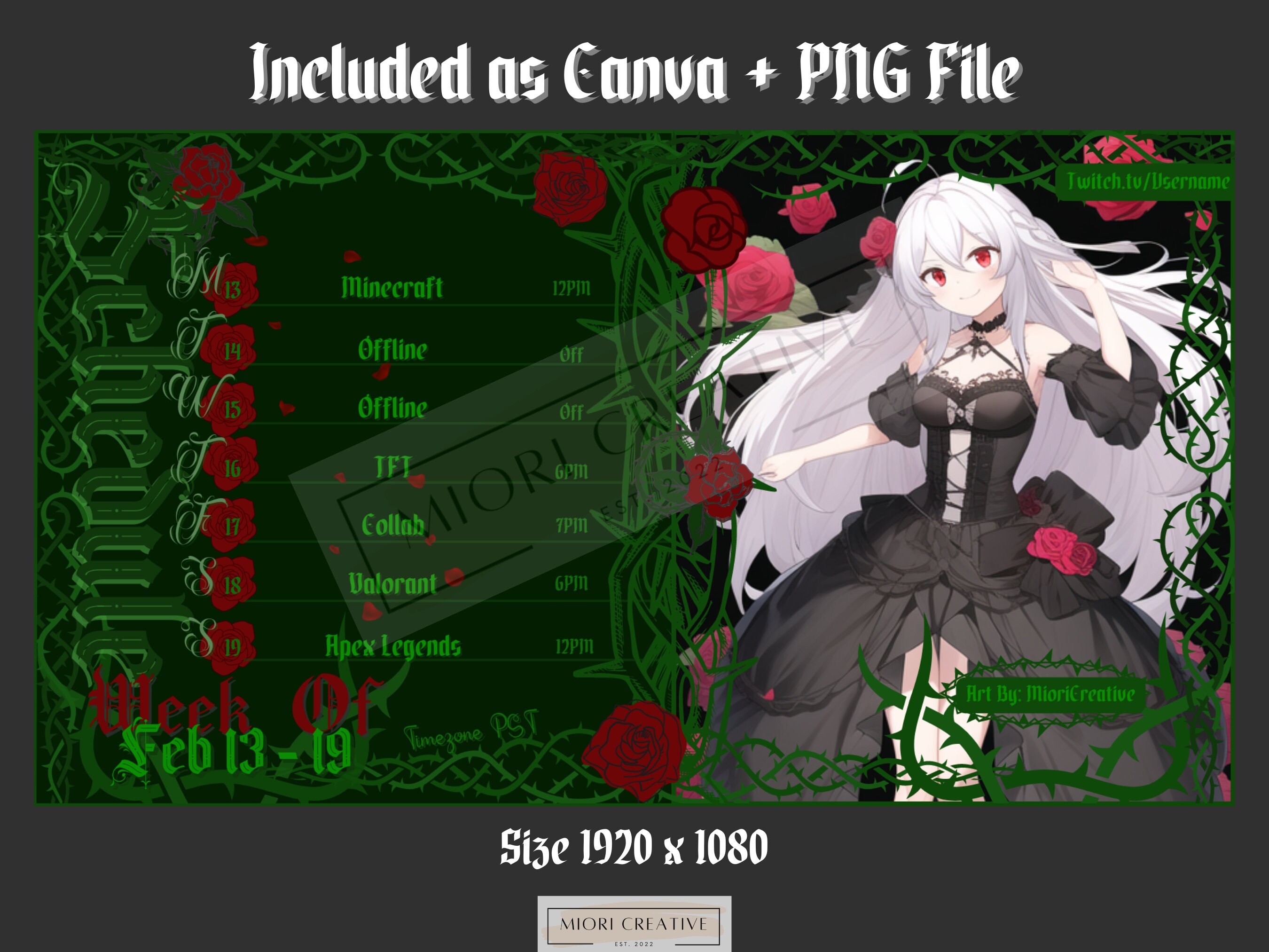 Red Rose Vtuber Schedule Template Green Editable Twitch - Etsy