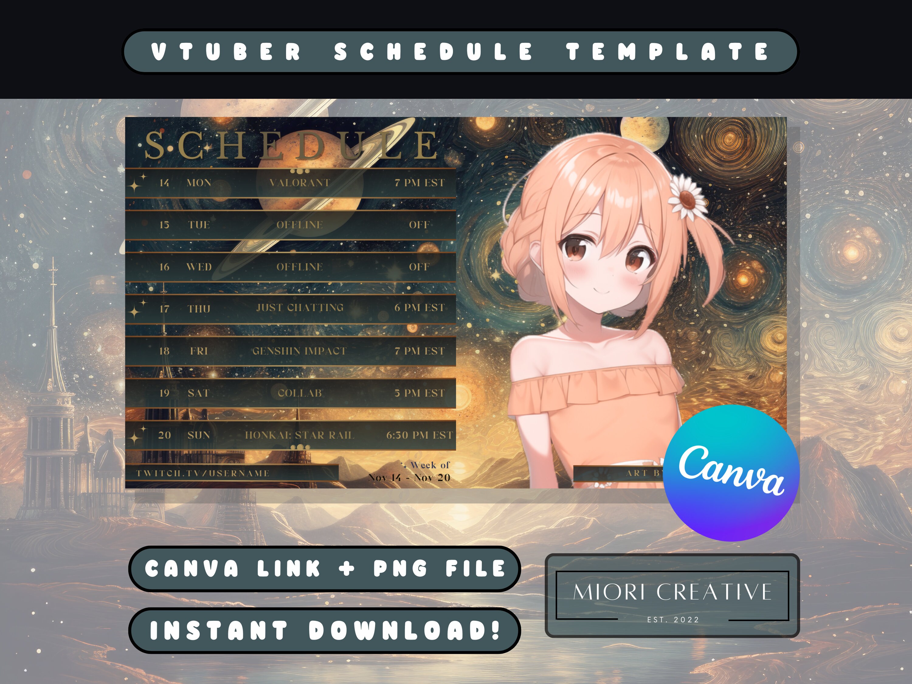 Space Vtuber Schedule Template Stars Twitch Assets Galactic - Etsy