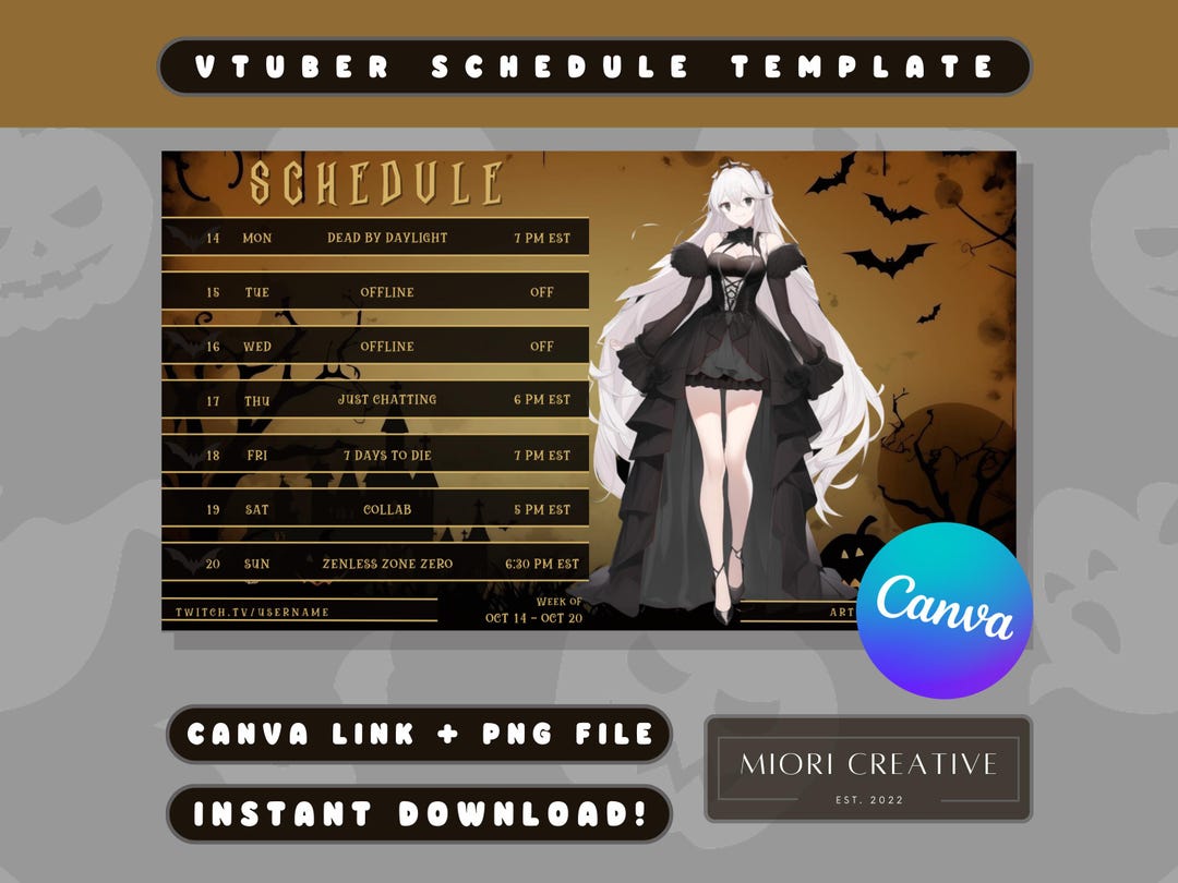 Halloween Stream Schedule Dark Vtuber Schedule Template Spooky Vtuber ...