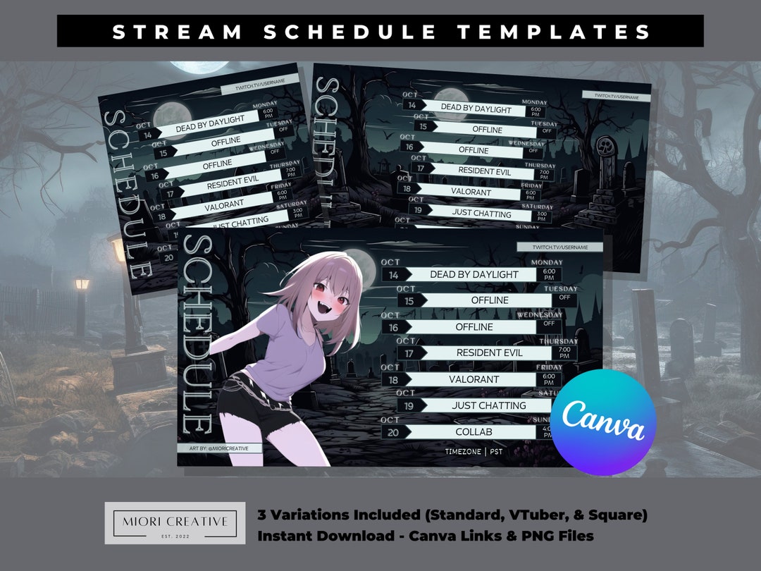 Spooky Stream Schedule Dark Vtuber Schedule Template Halloween Vtuber ...