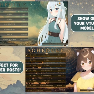 Celestial Vtuber Schedule Bundle Green Twitch Stream Template Gold Streamer Asset Vtubers Kick ...