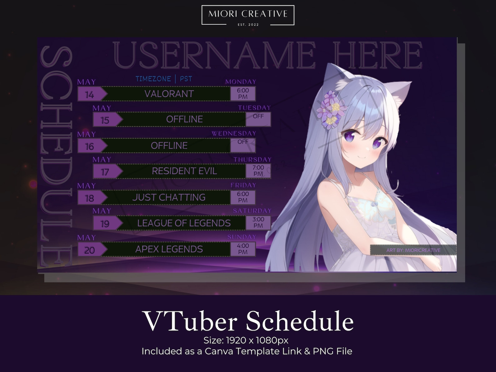 Dark Vtuber Schedule Template Purple Vtuber Stream Schedule - Etsy Canada