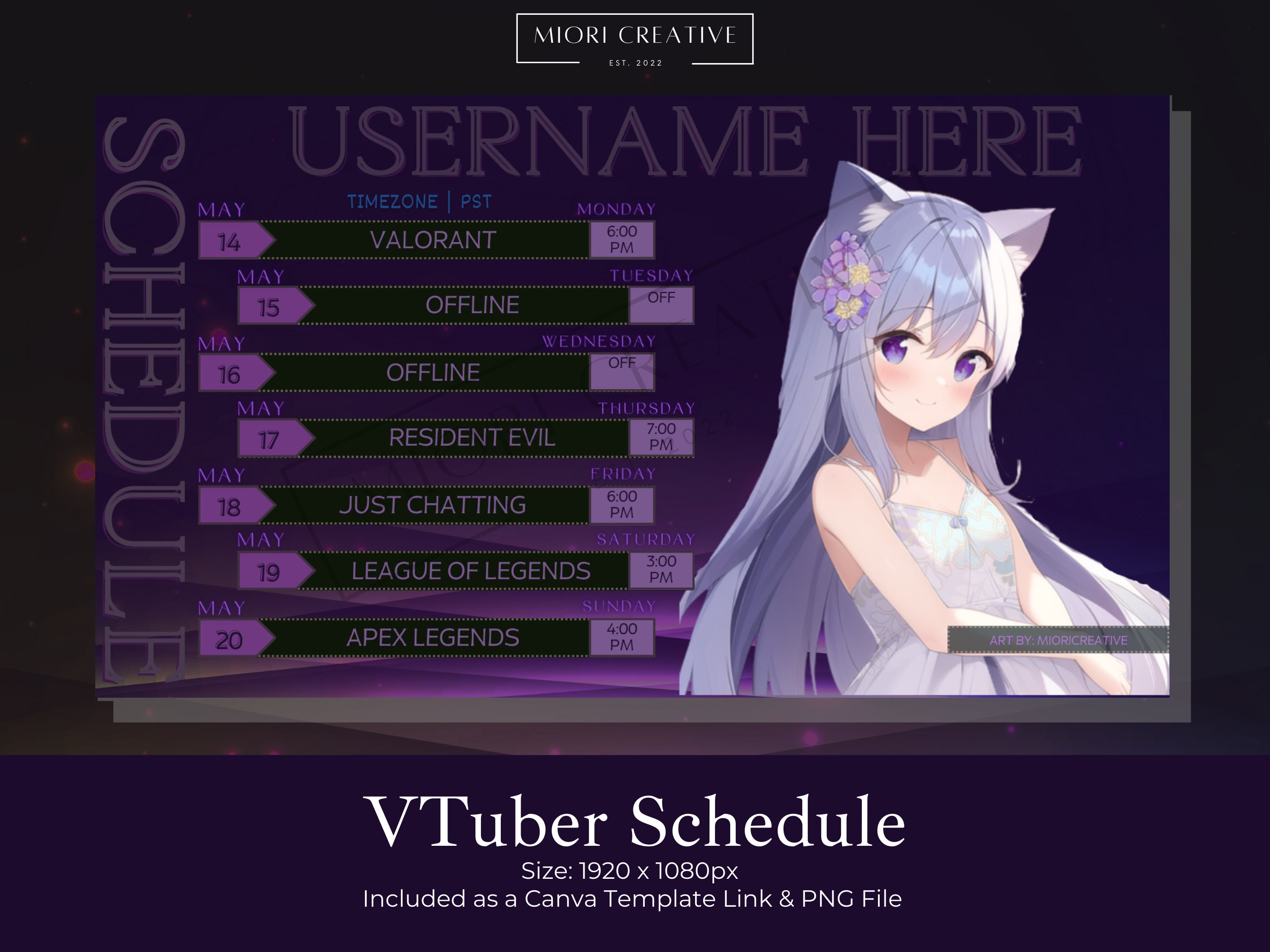 Dark Vtuber Schedule Template Purple Vtuber Stream Schedule - Etsy Canada
