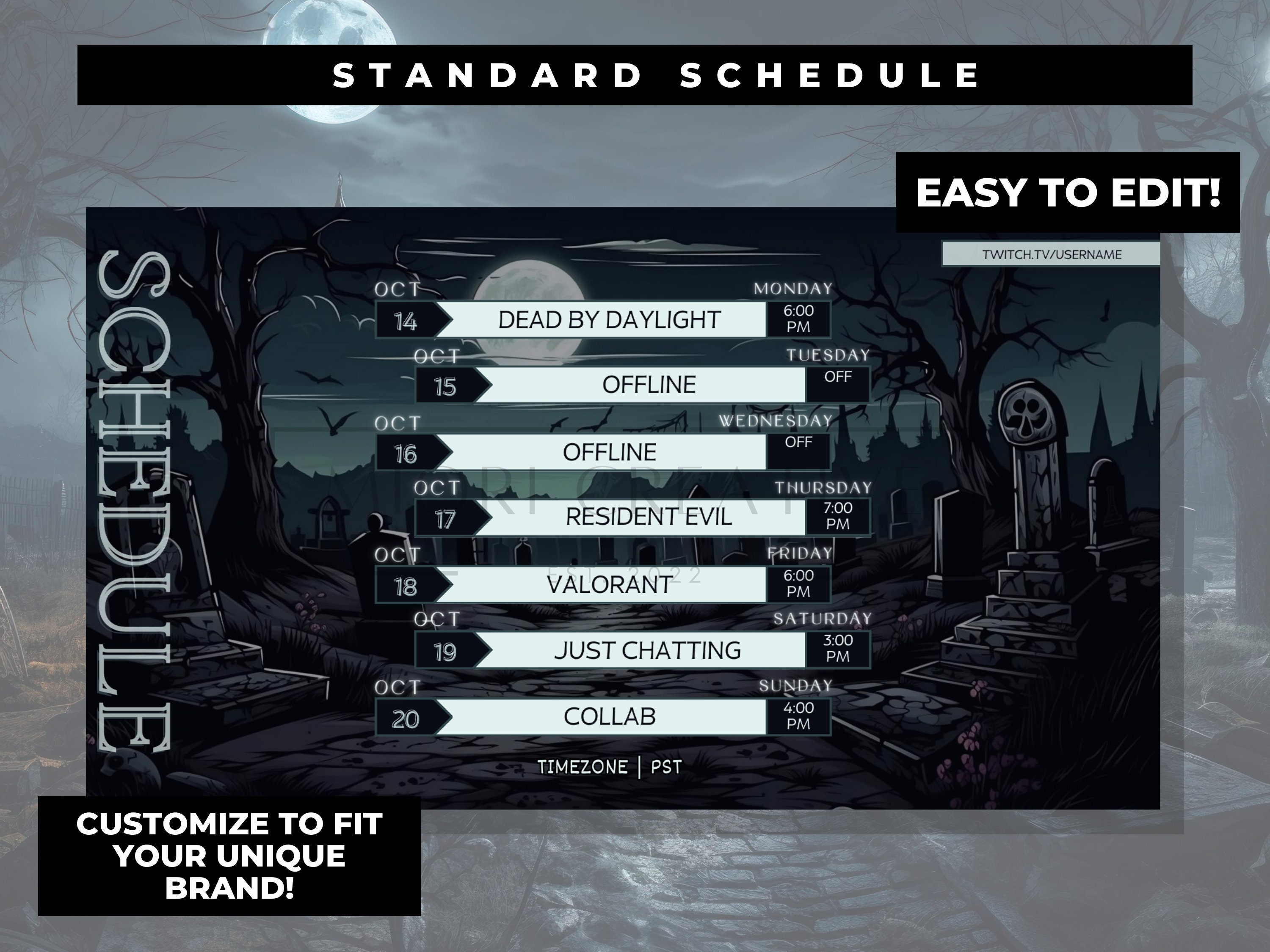 Spooky Vtuber Stream Schedule Template: Gothic Halloween Theme (canva ...