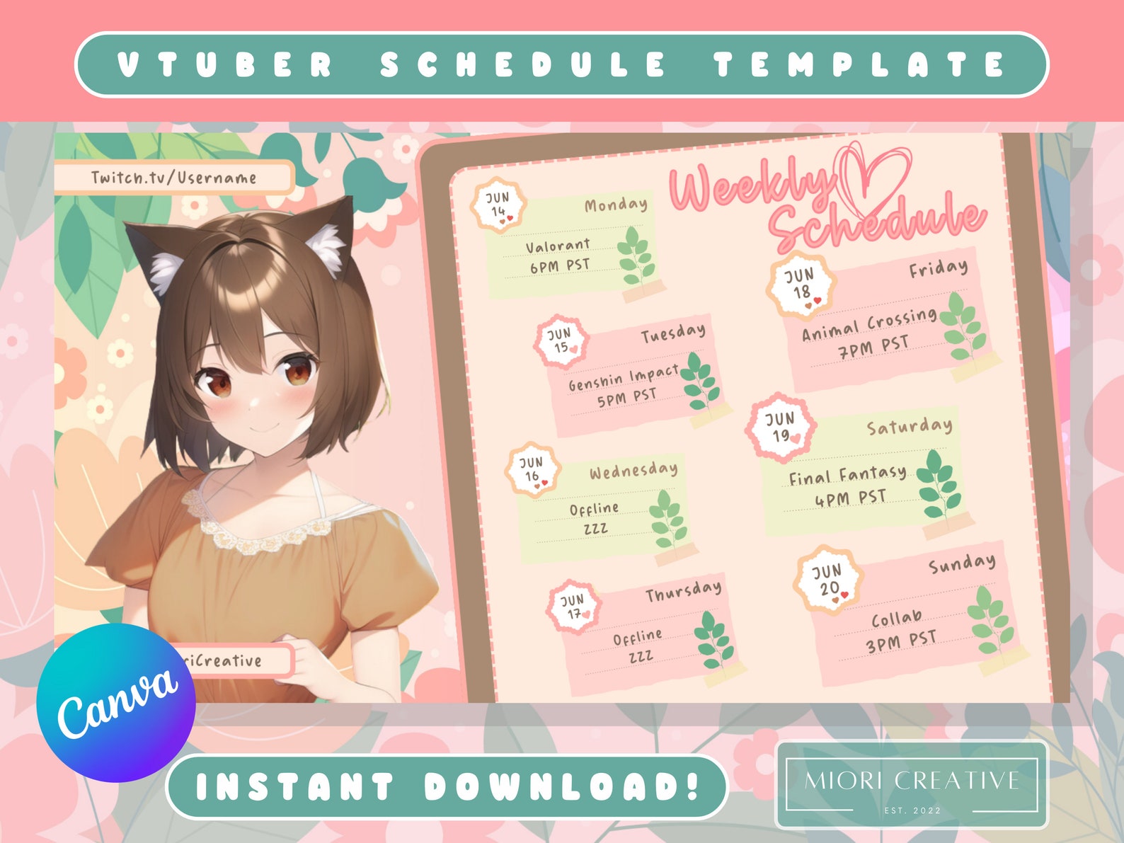 Spring Vtuber Schedule Template Floral Twitch Schedule Pink - Etsy