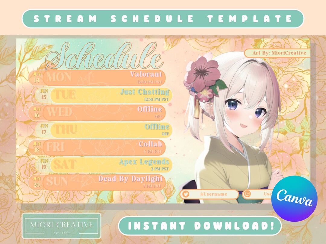 Gold Vtuber Schedule Template Flower Stream Schedule Vtuber Assets ...