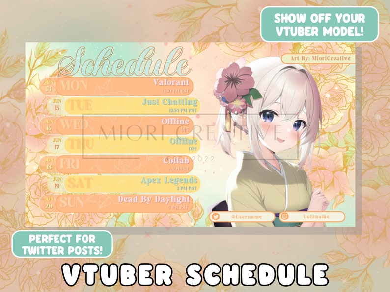 Gold Vtuber Schedule Template Flower Stream Schedule Vtuber - Etsy