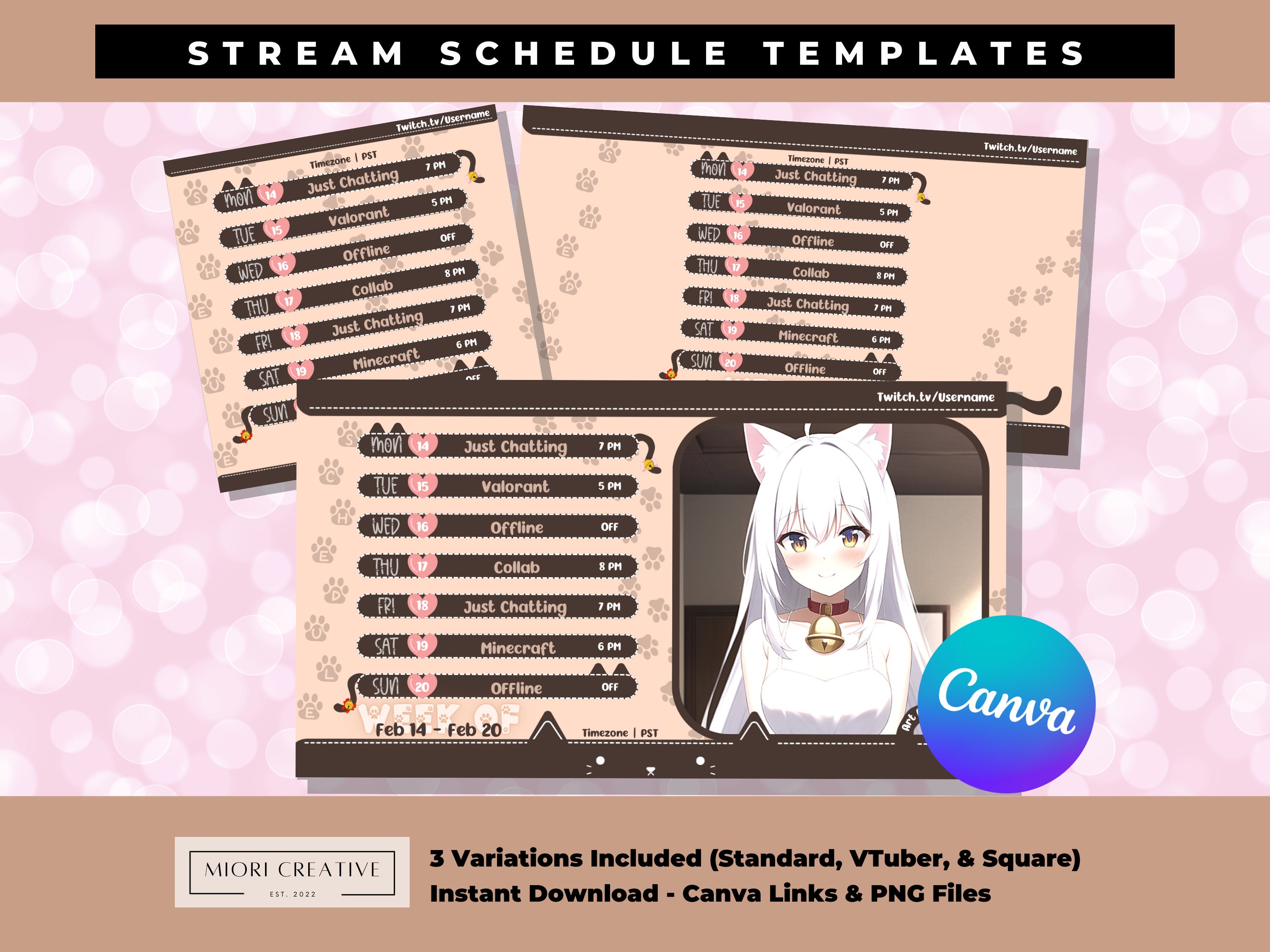 Cat Vtuber Schedule Template Kitty Twitch Schedule Brown Stream Asset ...