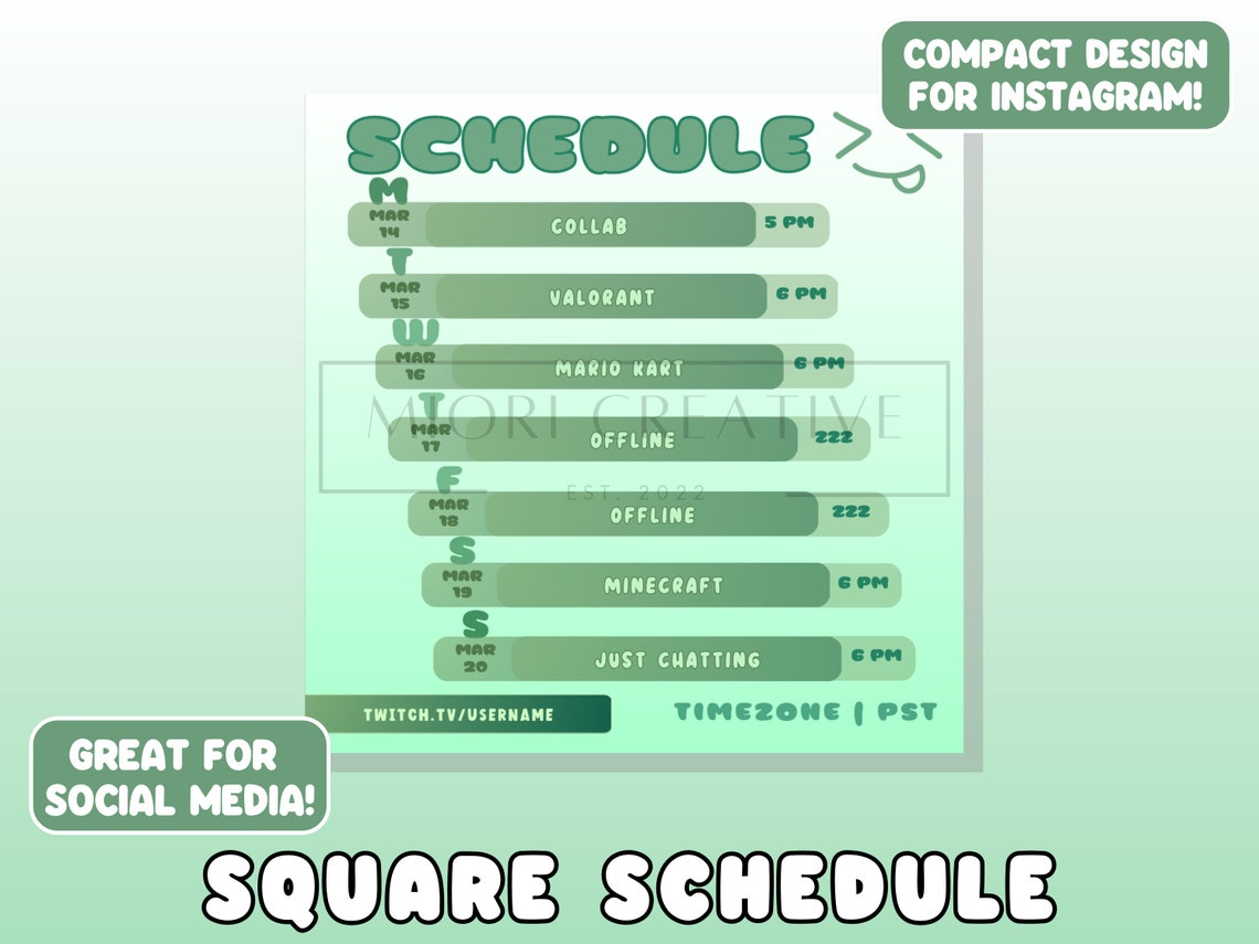 Vtuber Schedule Template Twitch Schedule Green Vtuber Stream - Etsy Canada