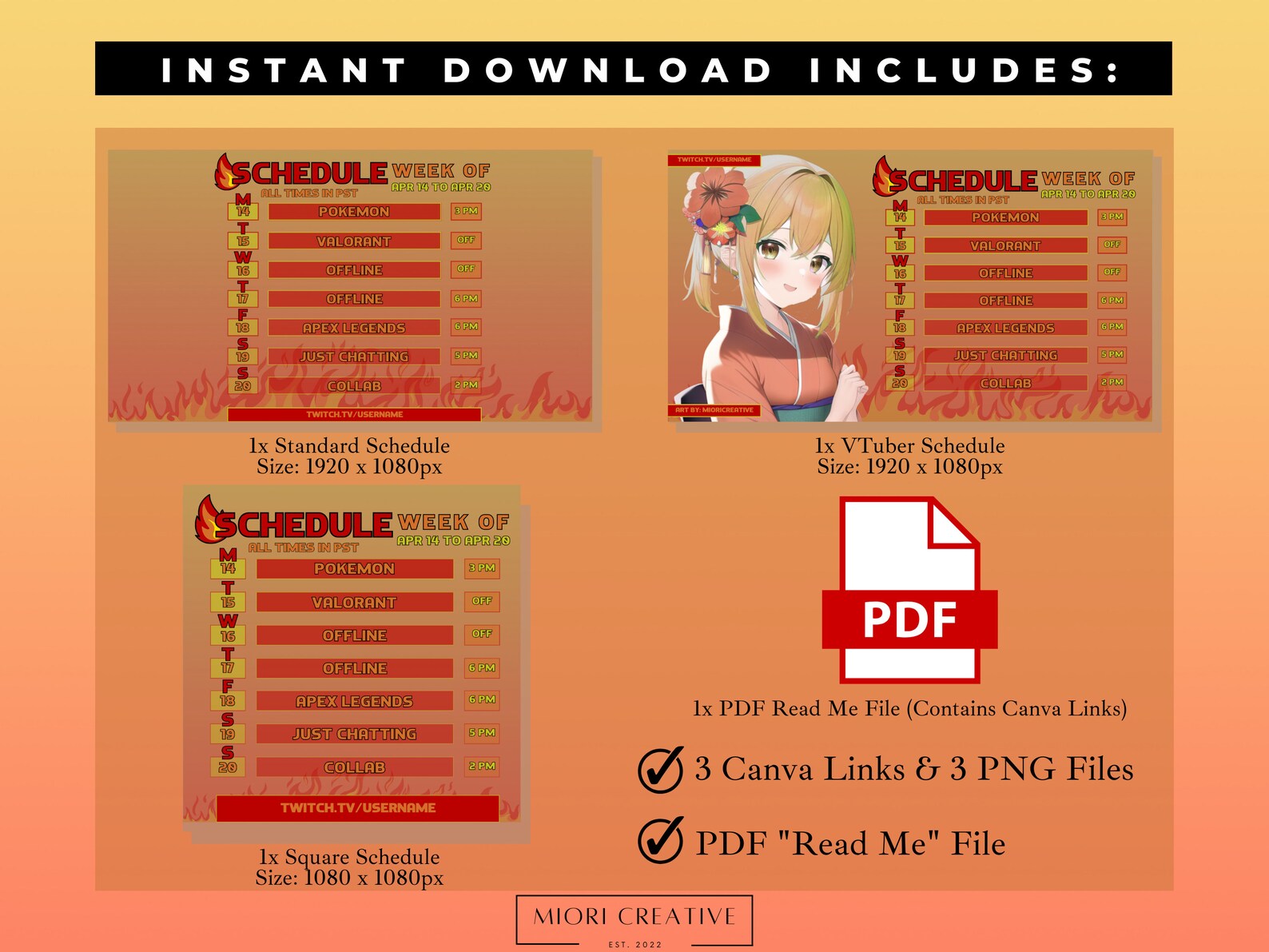 Fire Vtuber Schedule Template Pngtuber Stream Schedules Twitch - Etsy