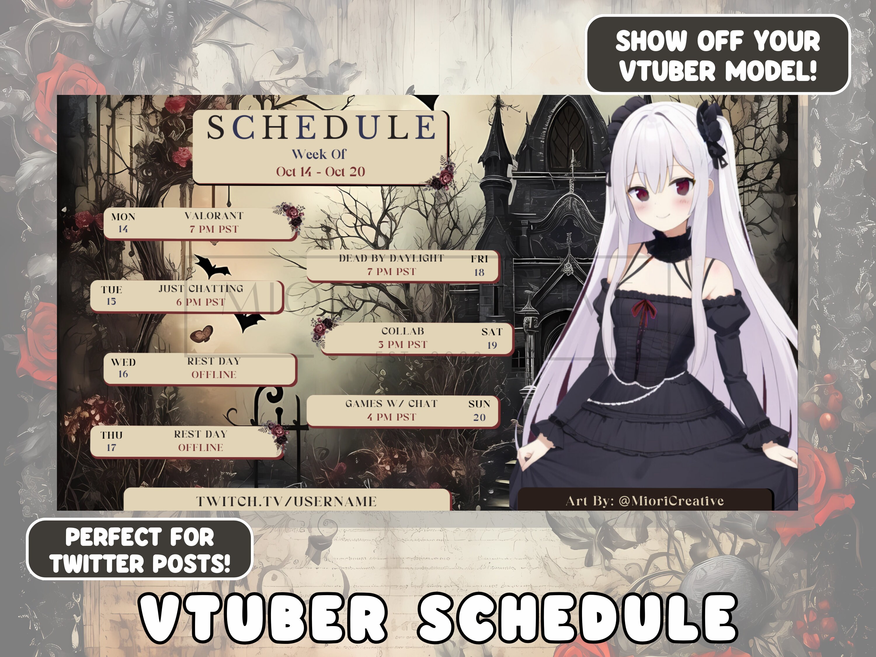 Gothic Vtuber Twitch Schedule Template Dark Vtuber Assets - Etsy